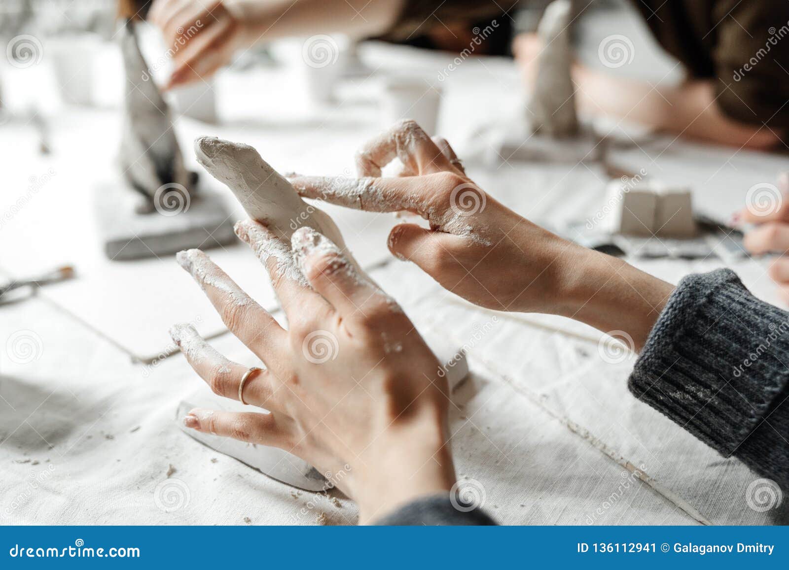 Female Hands Elegantly Shape a Small Sculpture of Plaster. Stock Image ...
