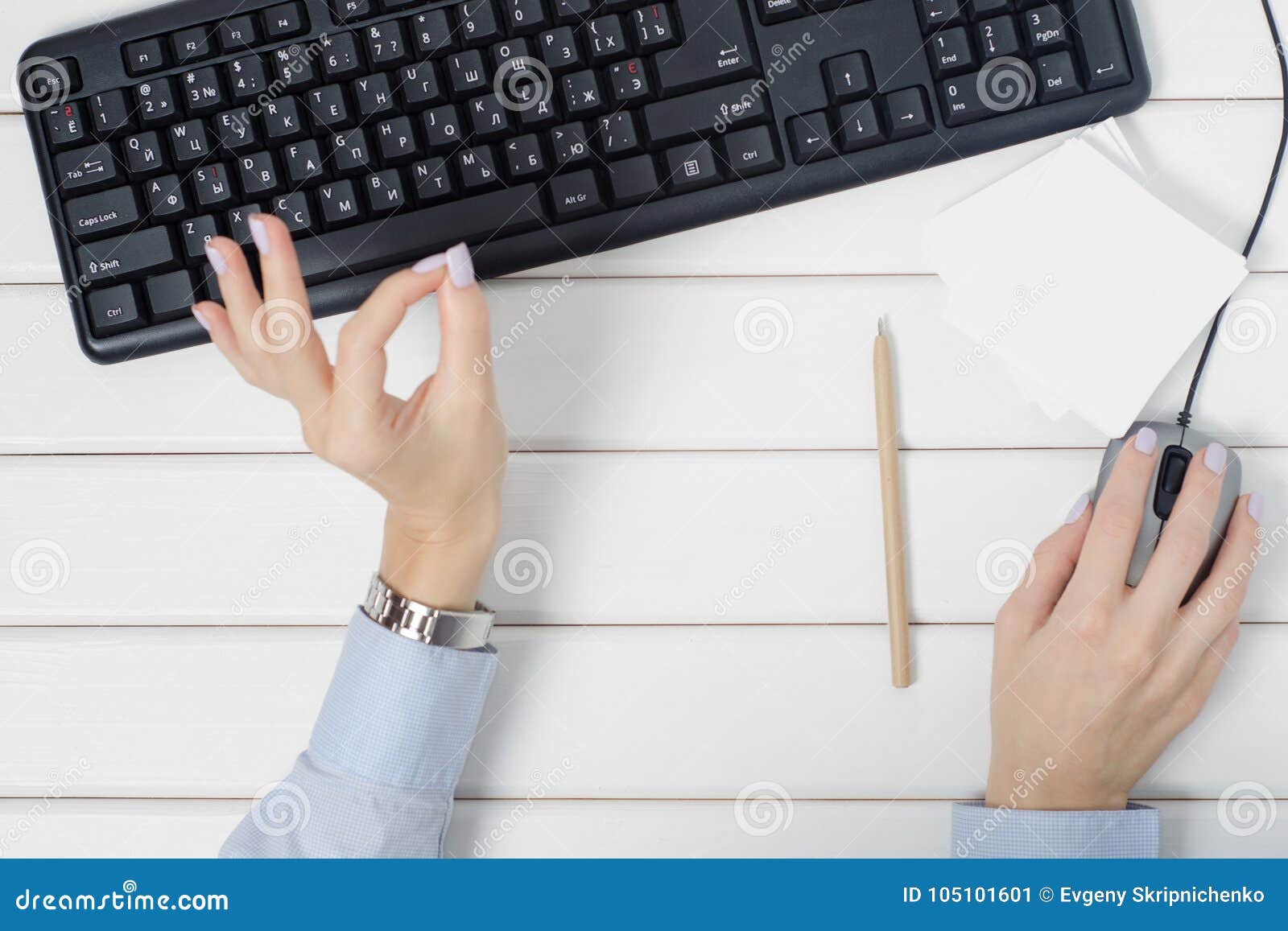 Female Hands Gesture Okay Notes for Notes Keyboard Mouse from Computer ...