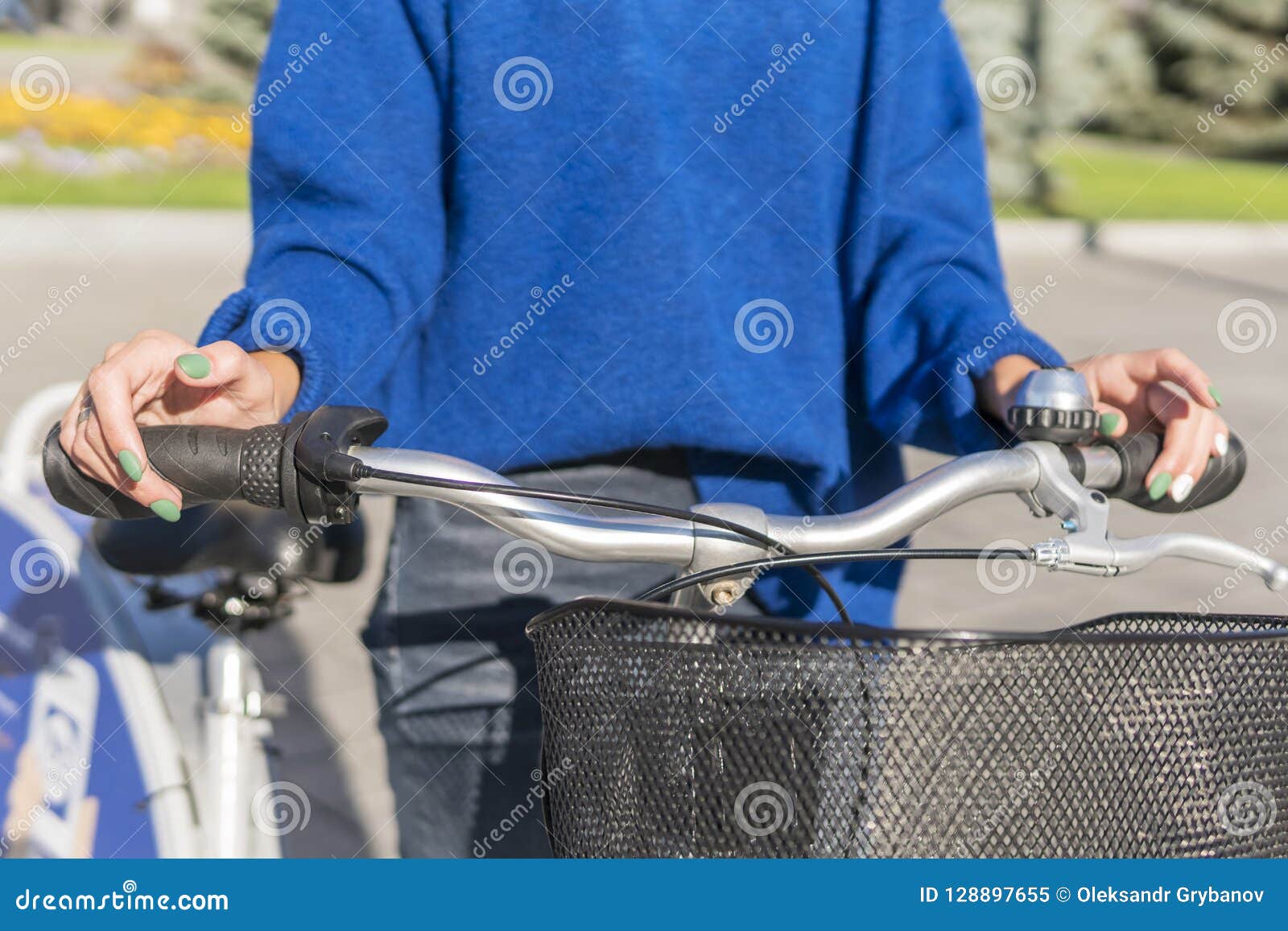 Female Hands on the Handlebars Stock Image - Image of cyclist, bell ...