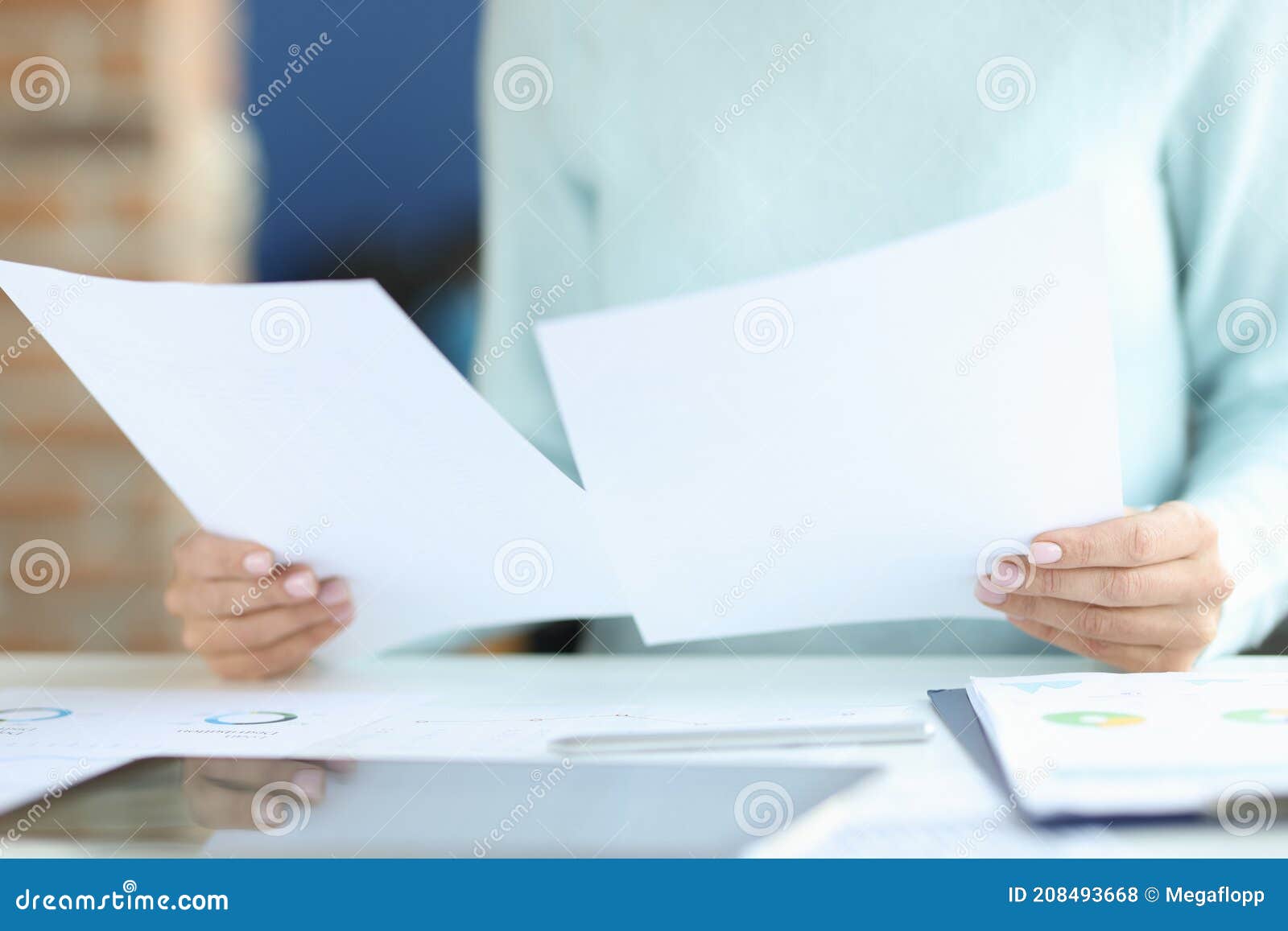 Female Hands Hold Documents Over Work Table Stock Photo - Image of ...