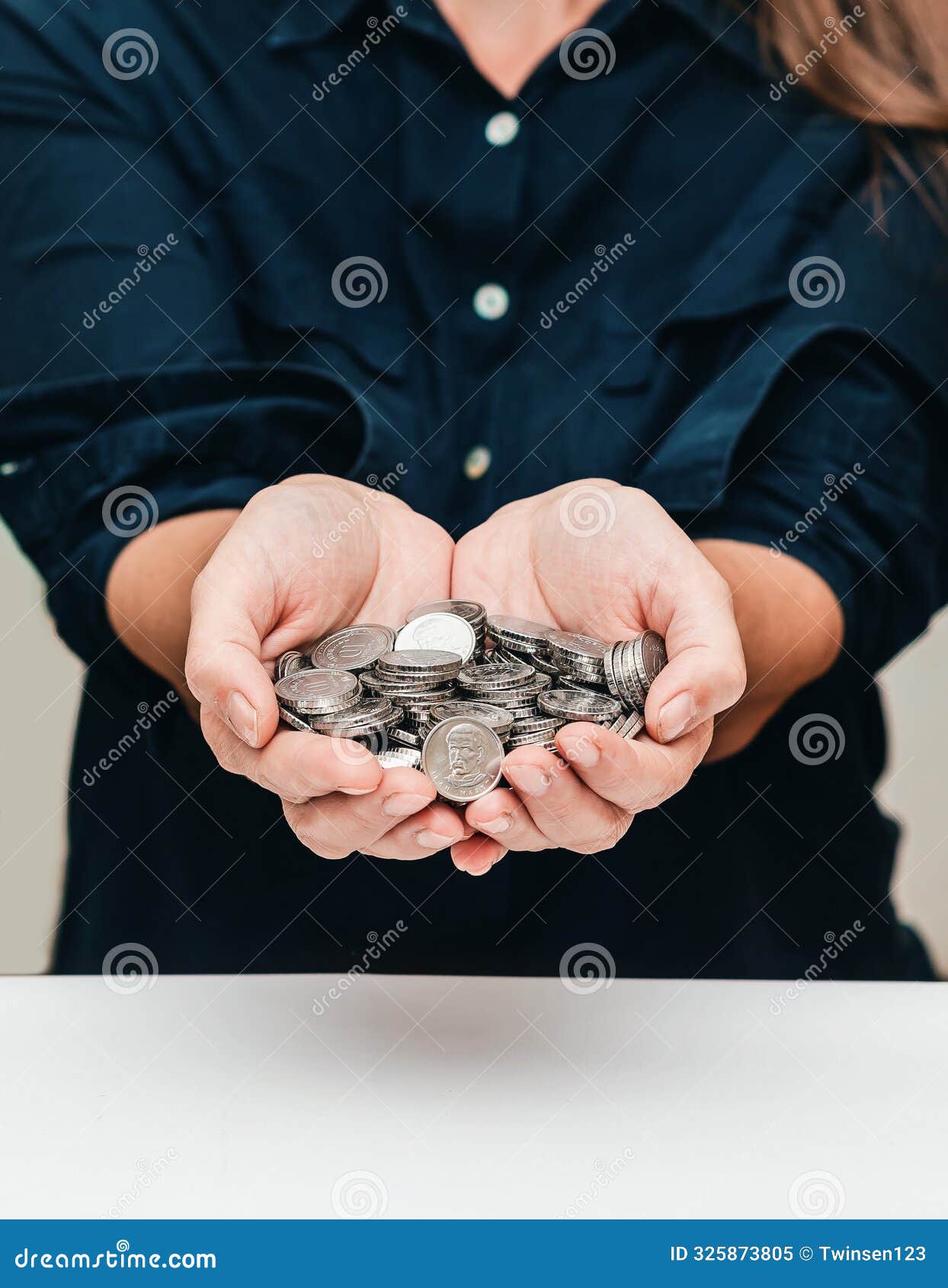 Female Hands Hold Many Silver Coins in Palms Stock Image - Image of ...