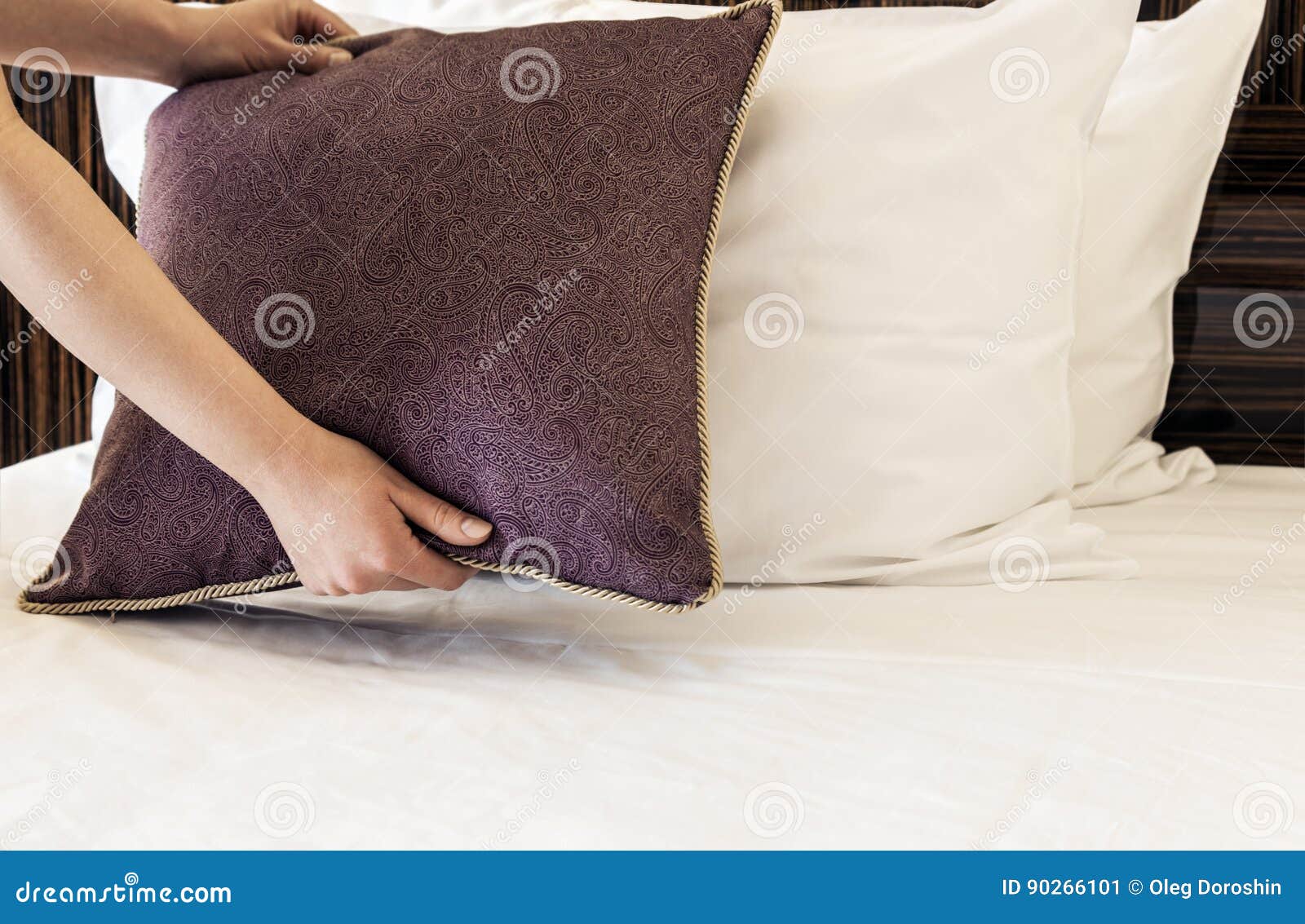 Female hands hold pillows stock image. Image of changing - 90266101