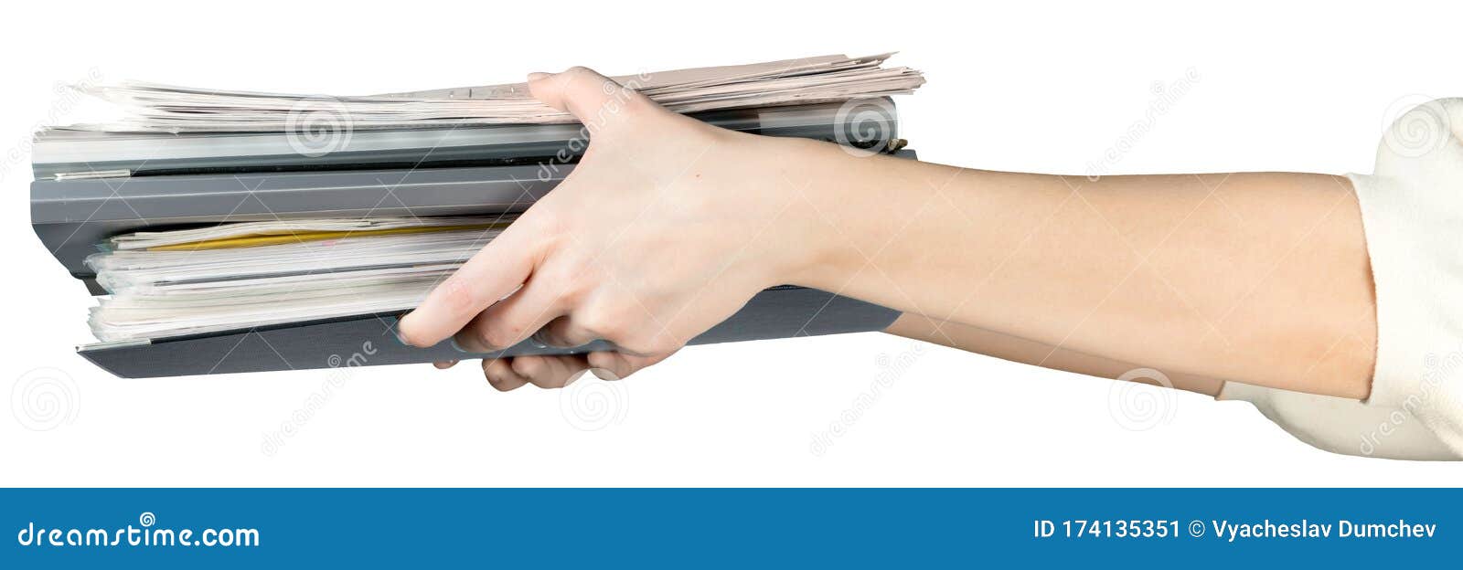 Female Hands Hold a Stack of Documents and Folders Stock Image - Image ...