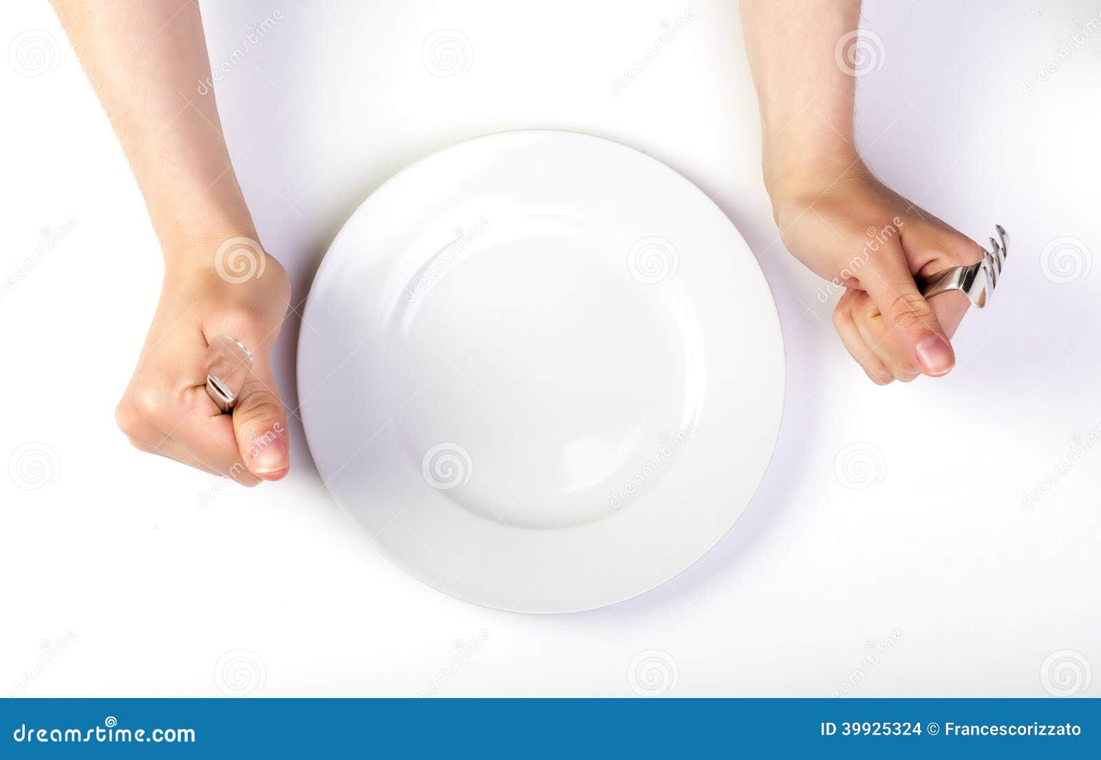Female Hands Holding Fork and Knife Next To an Empty Plate Stock Photo ...