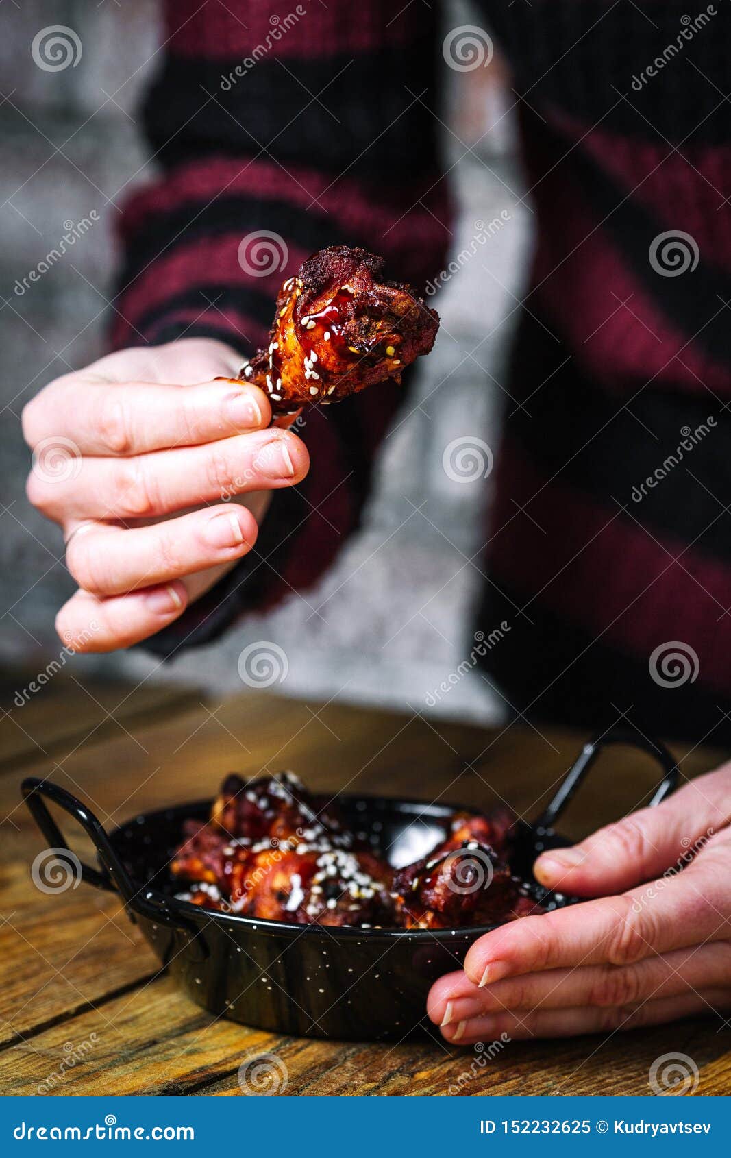 Female Hands Holding Fried Chicken Wing Stock Image - Image of cola ...