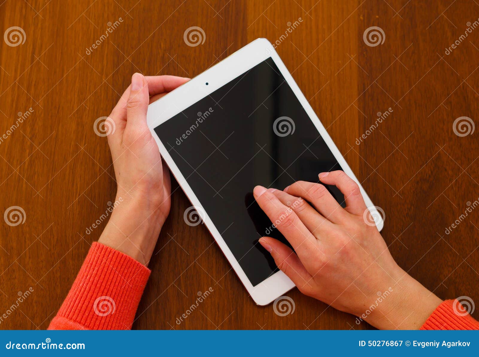 Female Hands Holding Generic Tablet Stock Image - Image of mobile, mini ...