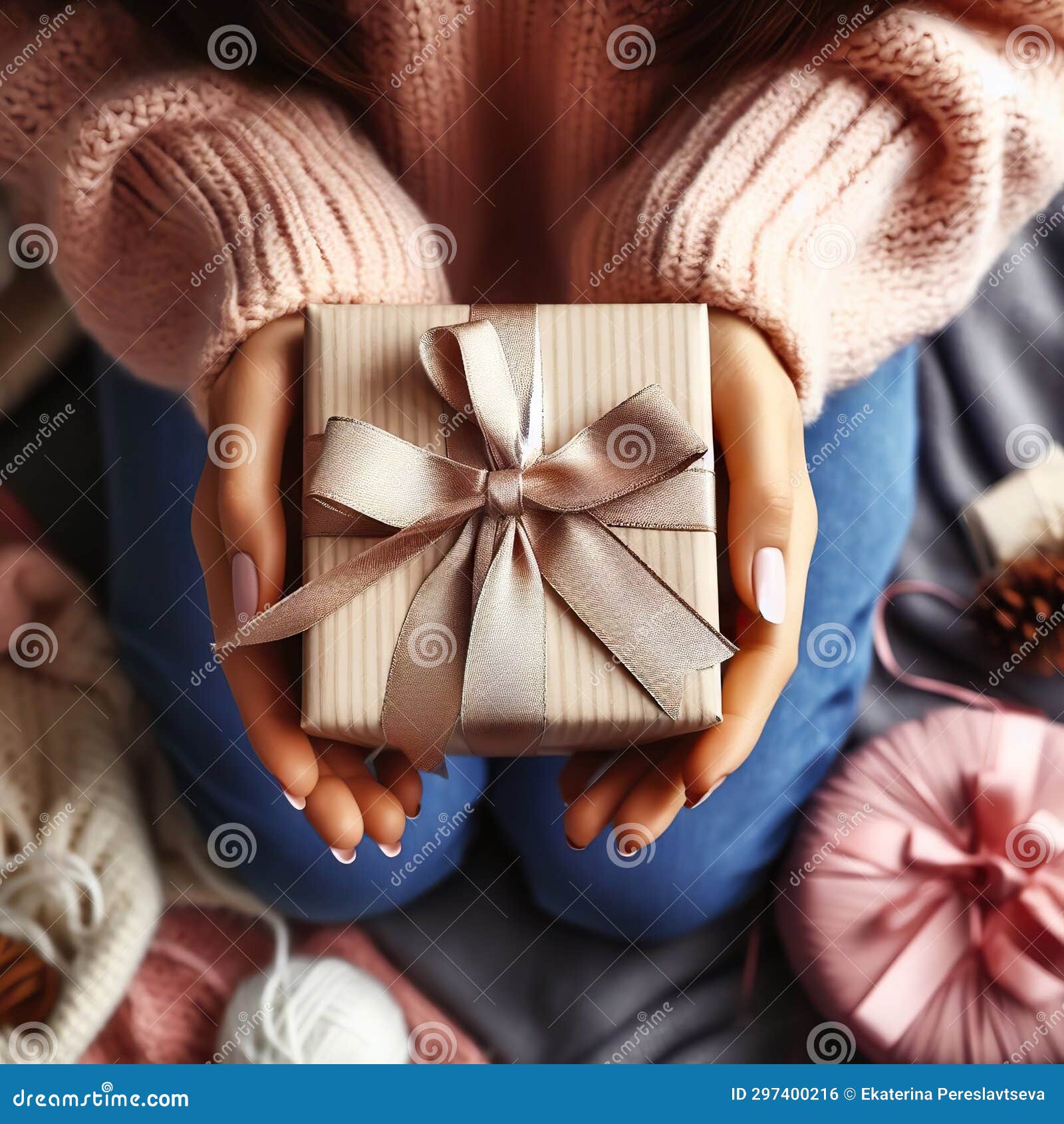 Female Hands Holding Gift Box with Red. Stock Photo - Image of giving ...