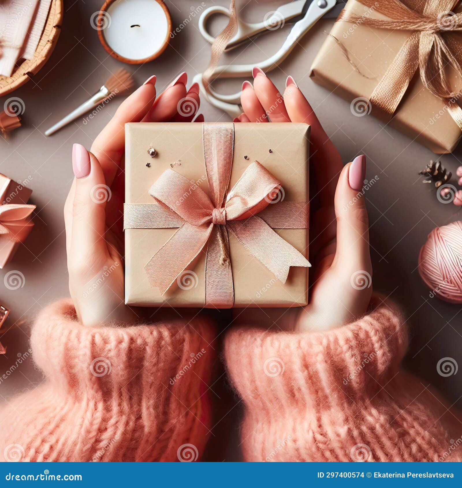 Female Hands Holding Gift Box with Red. Stock Photo - Image of angle ...