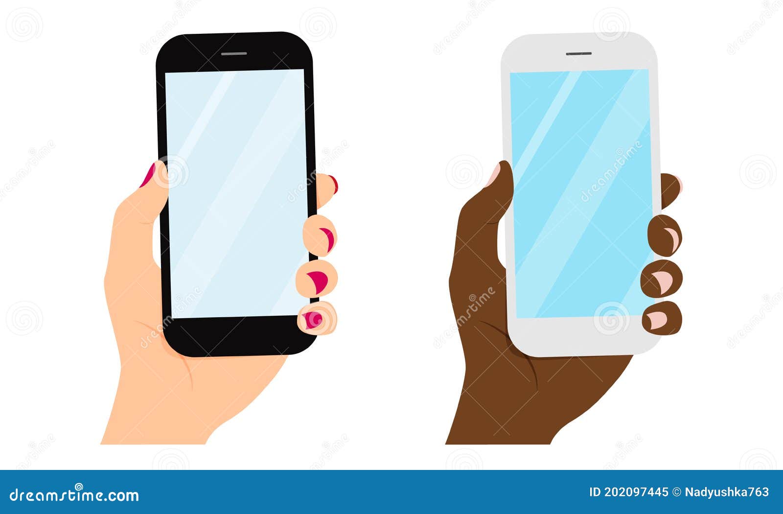 Female Hands Holding Mobile Smartphones Vector Illustration Stock