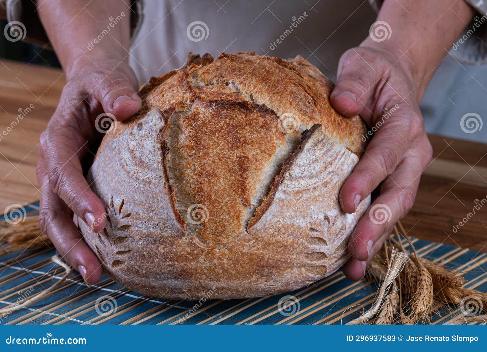 Female Hands Holding Natural Fermentation Artisanal Bread Stock Image ...