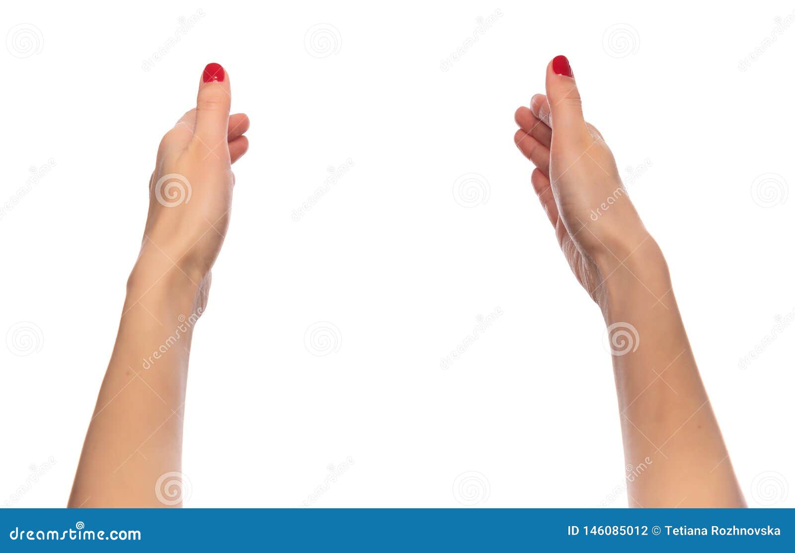 Female Hands Holding Something Invisible or Pulling Hands on White ...