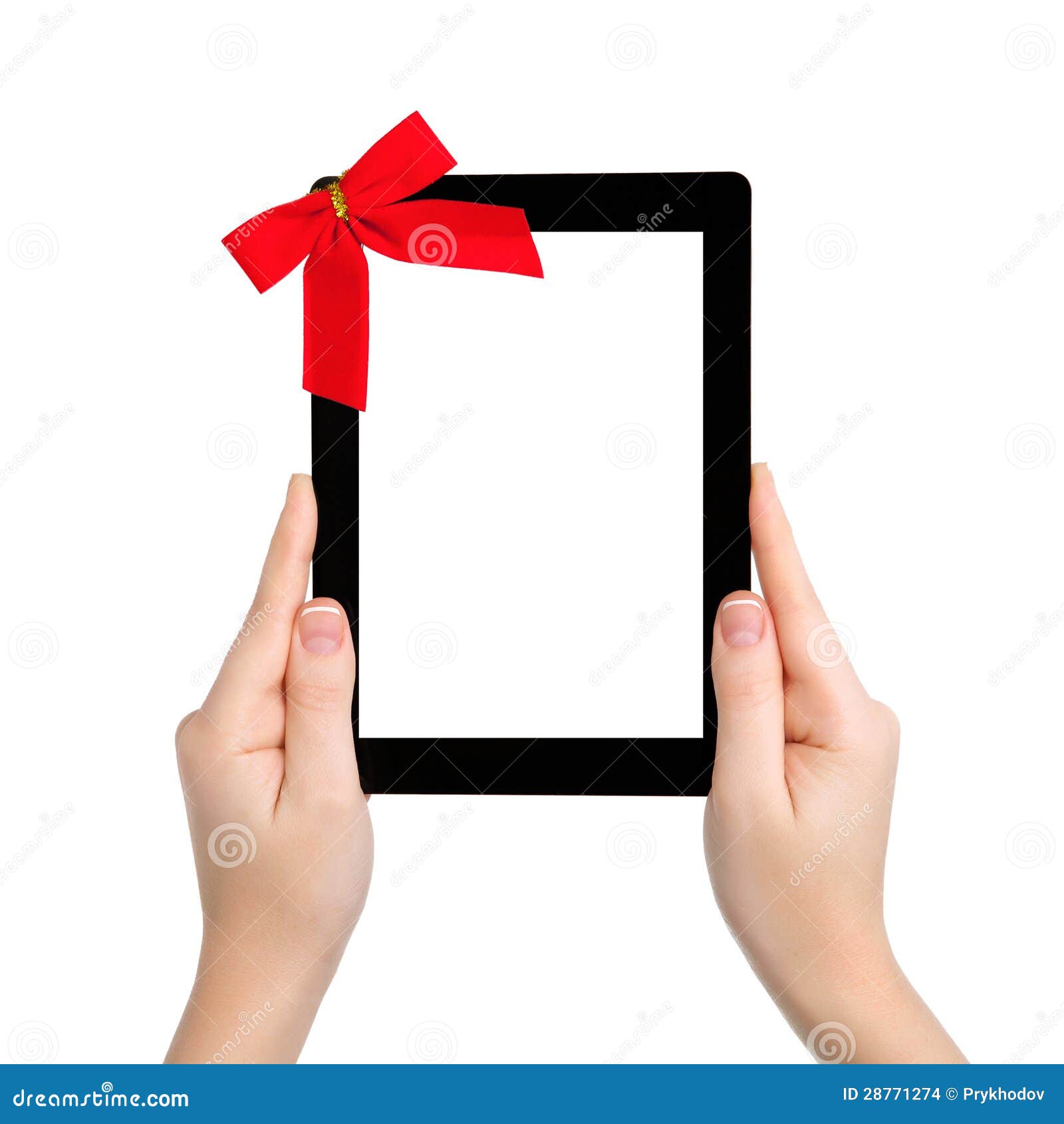 Female Hands Holding a Tablet with Isolated Screen and a Red Gif Stock ...