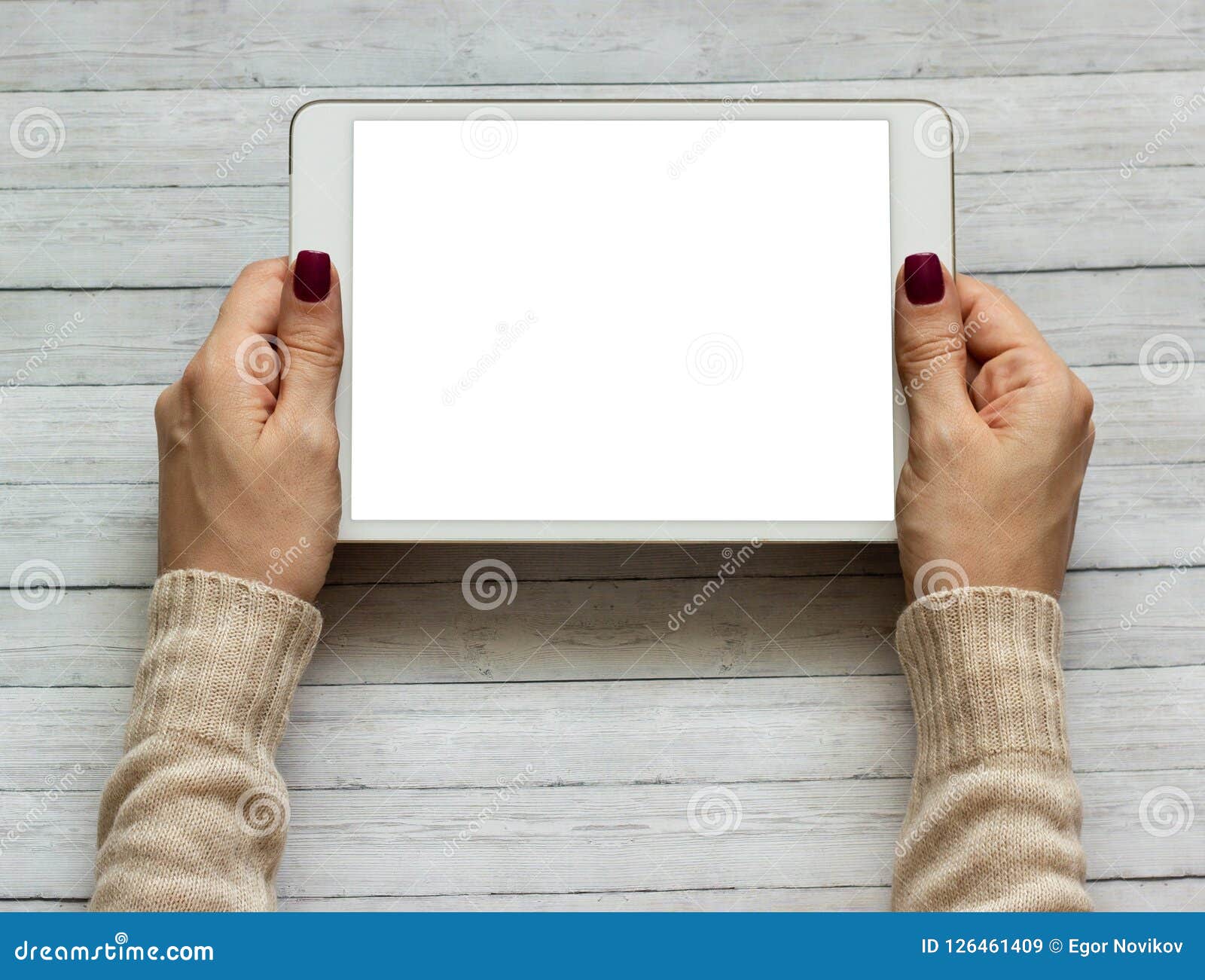 Female Hands Holding a Tablet Touch Computer Gadget with Screen Stock ...
