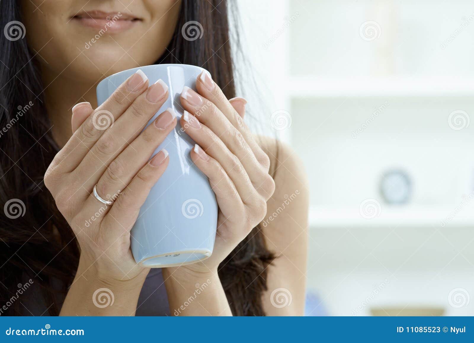 Female Hands Holding Tea Cup Stock Image - Image of blue, detailed ...