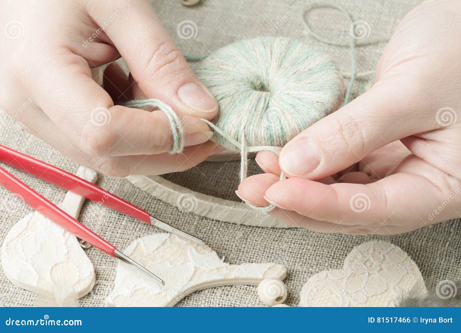 Female Hands Holding Thread Stock Photo - Image of process, accessory ...