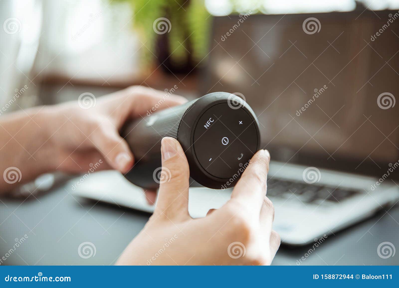Female Hands are Holding a Wireless Speaker Stock Photo - Image of ...