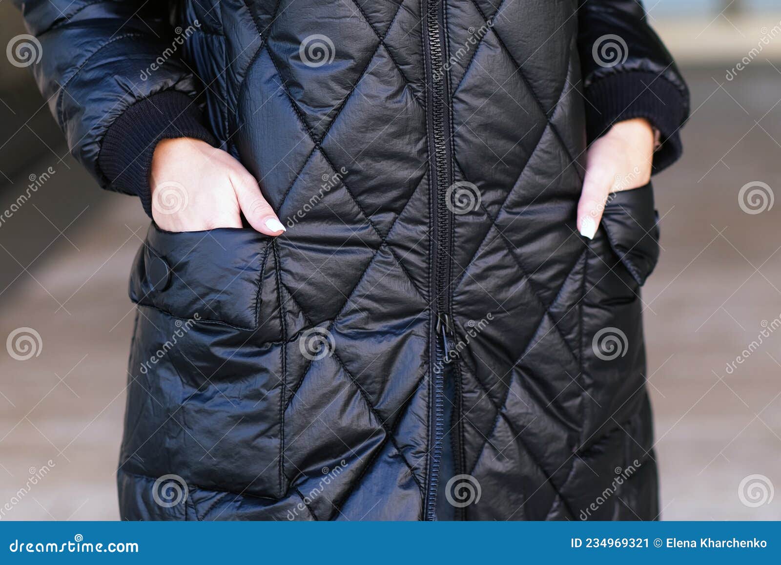 Female Hands are in a Jacket Pocket. Cold Outside Stock Image - Image ...