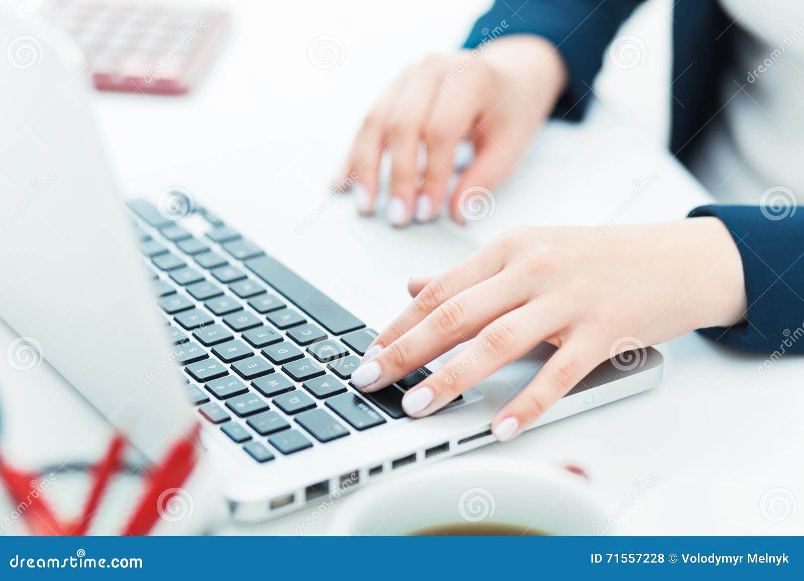 The Female Hands on the Keyboard of Her Laptop Computer Stock Photo ...