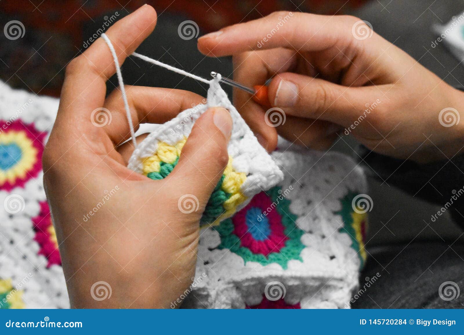 Female Hands Knitting with Colorful Wool Stock Photo - Image of ...