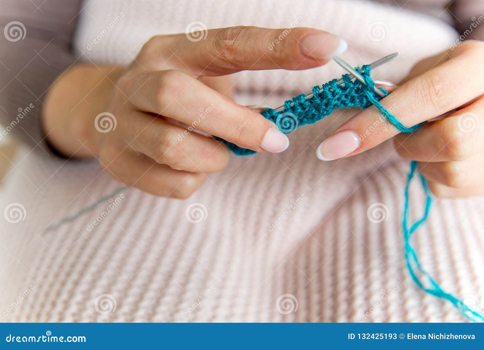 Female Hands Knitting with Wool, Top View Stock Image - Image of fabric ...