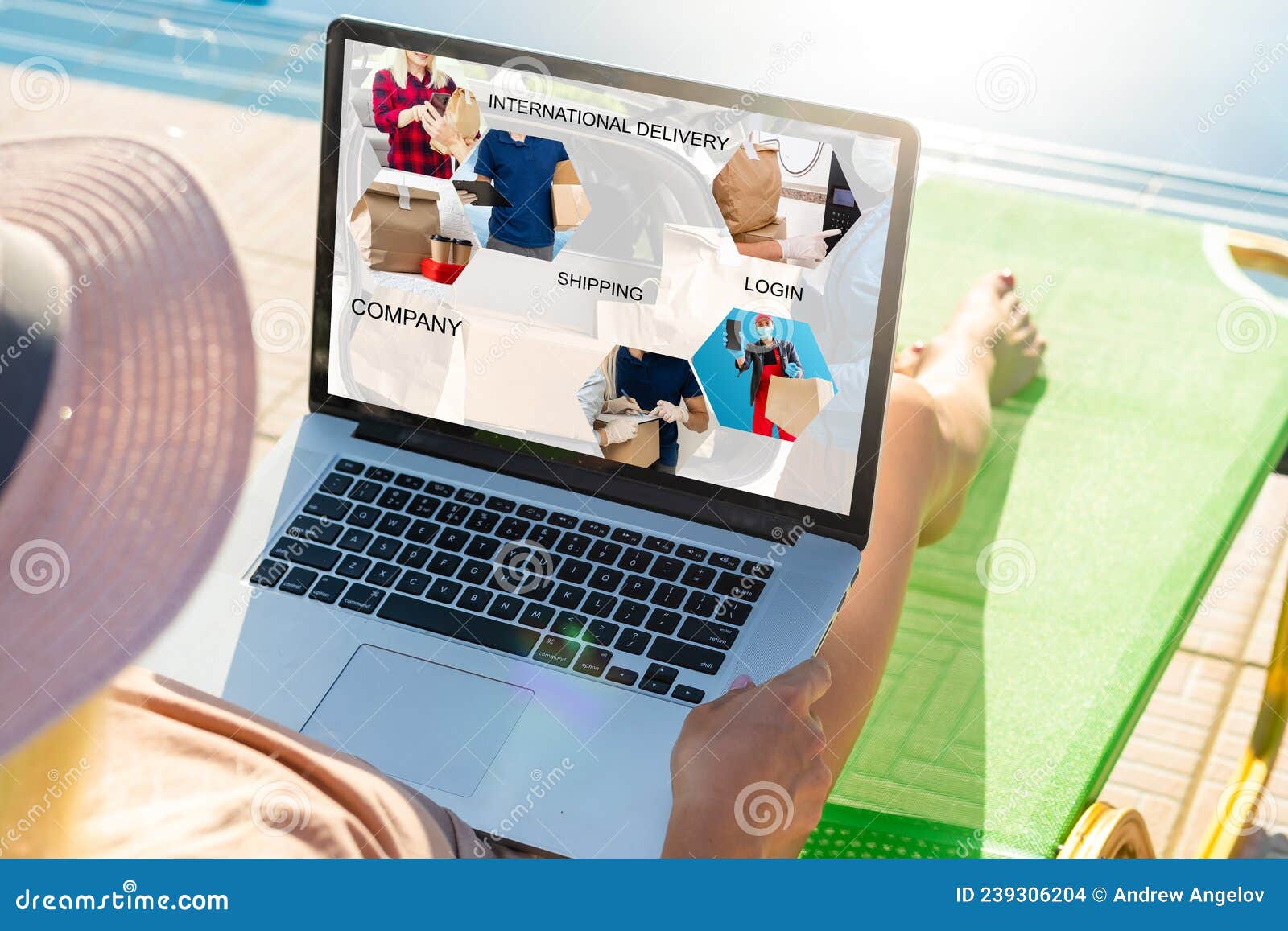 Female Hands on Laptop Computer with Parcel Delivery Application on ...