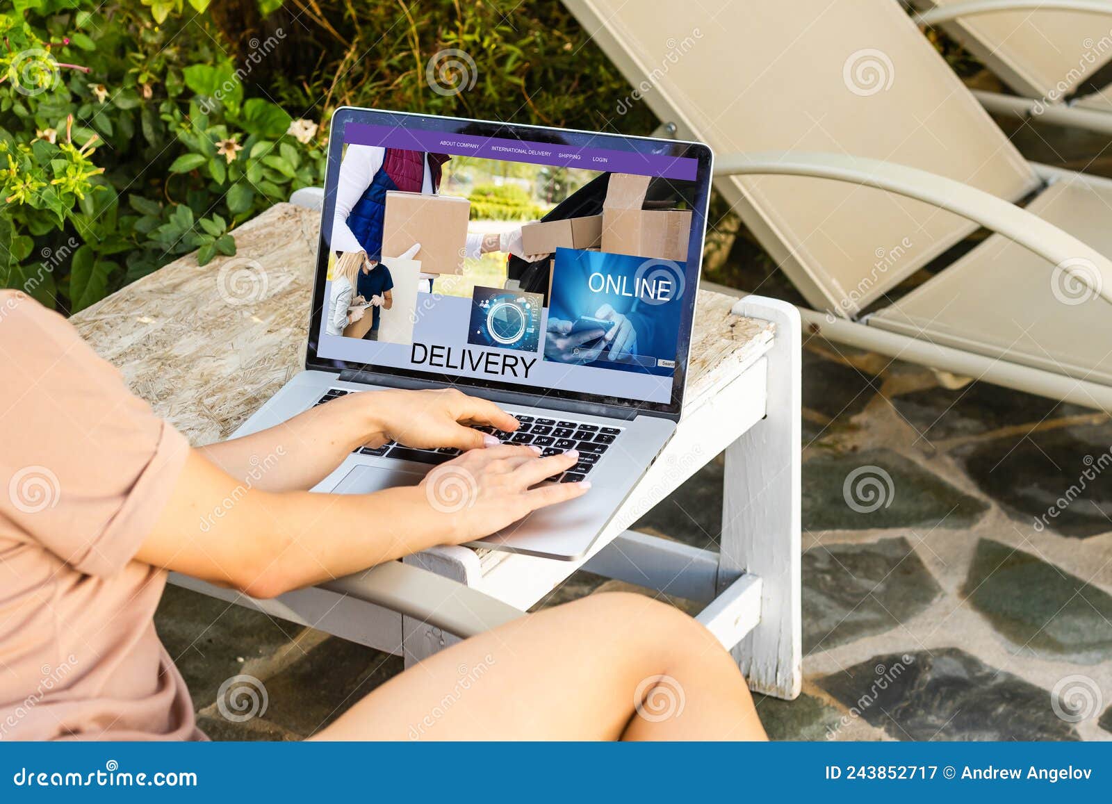 Female Hands on Laptop Computer with Parcel Delivery Application on ...