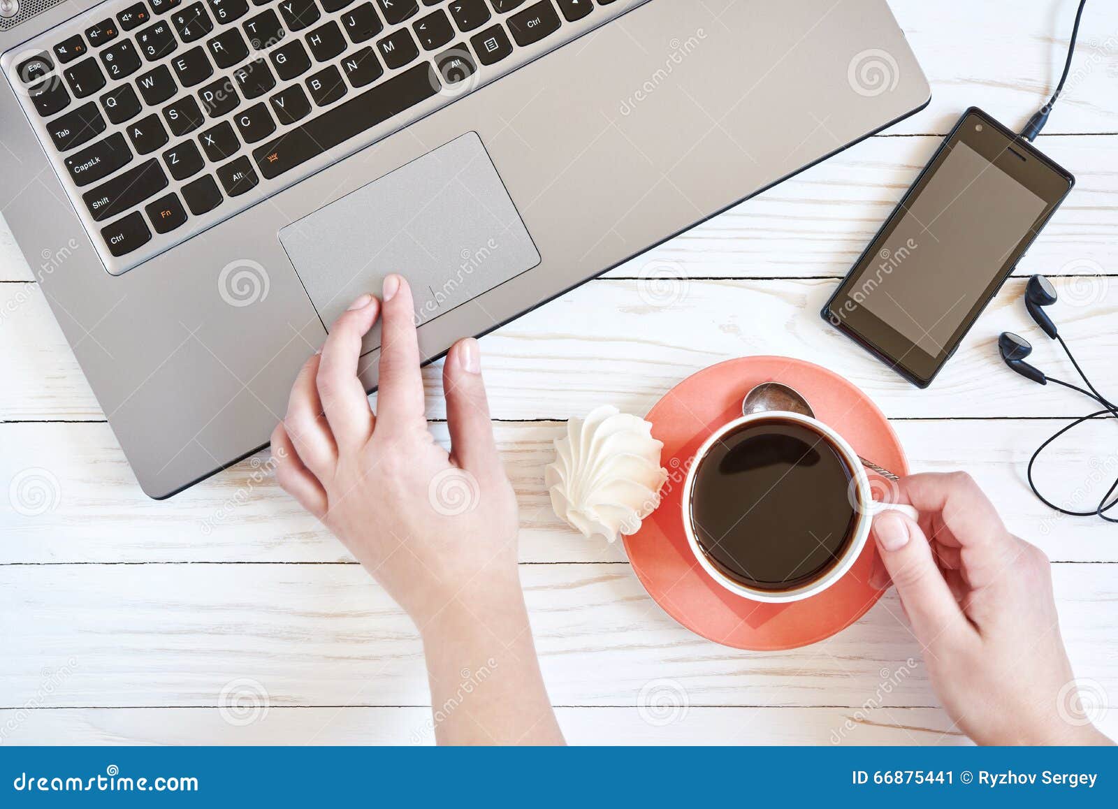 Female Hands on Laptop Keyboard and Coffee Cup Stock Image - Image of ...