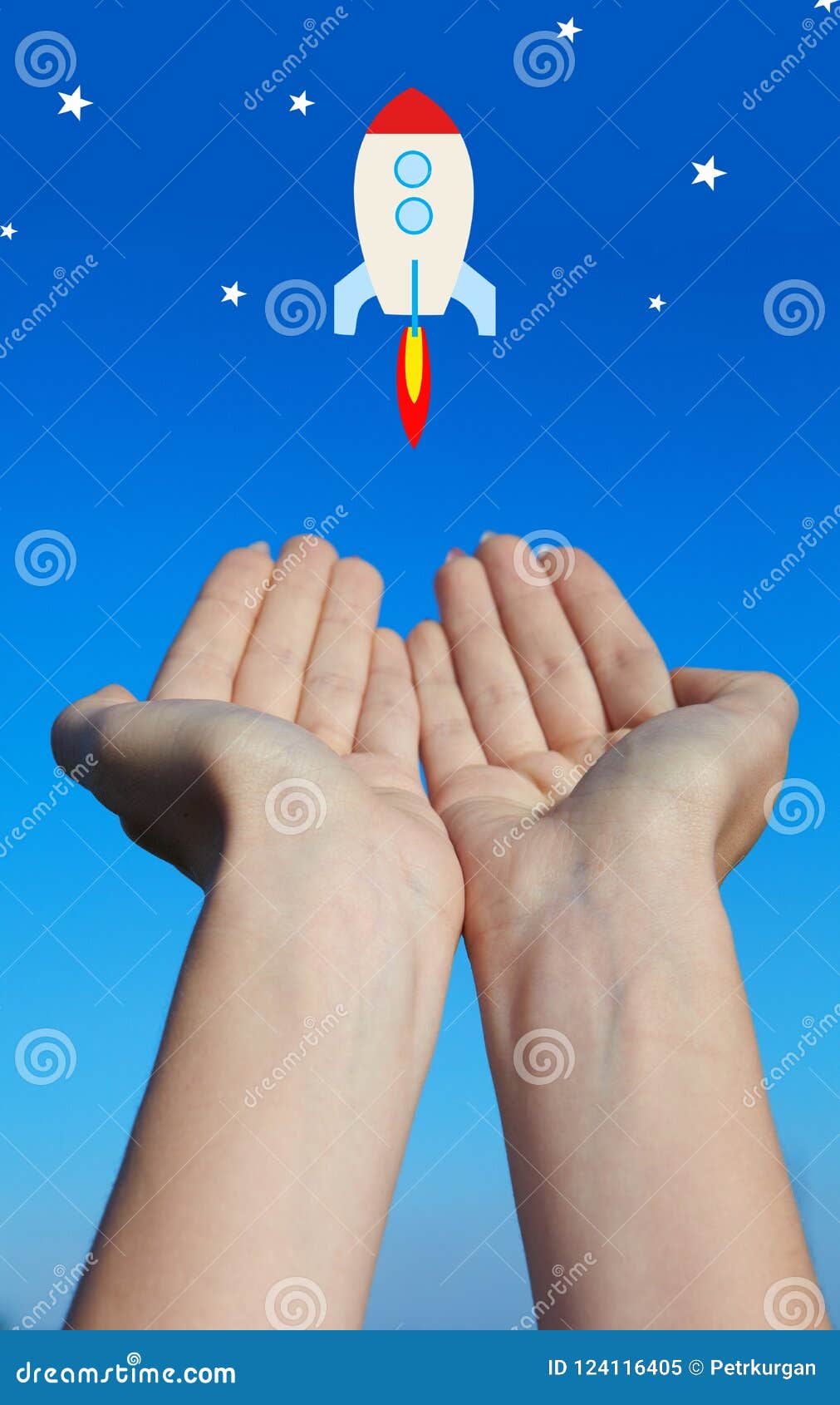 Female Hands Launch a Rocket Stock Image - Image of happiness, vacation ...