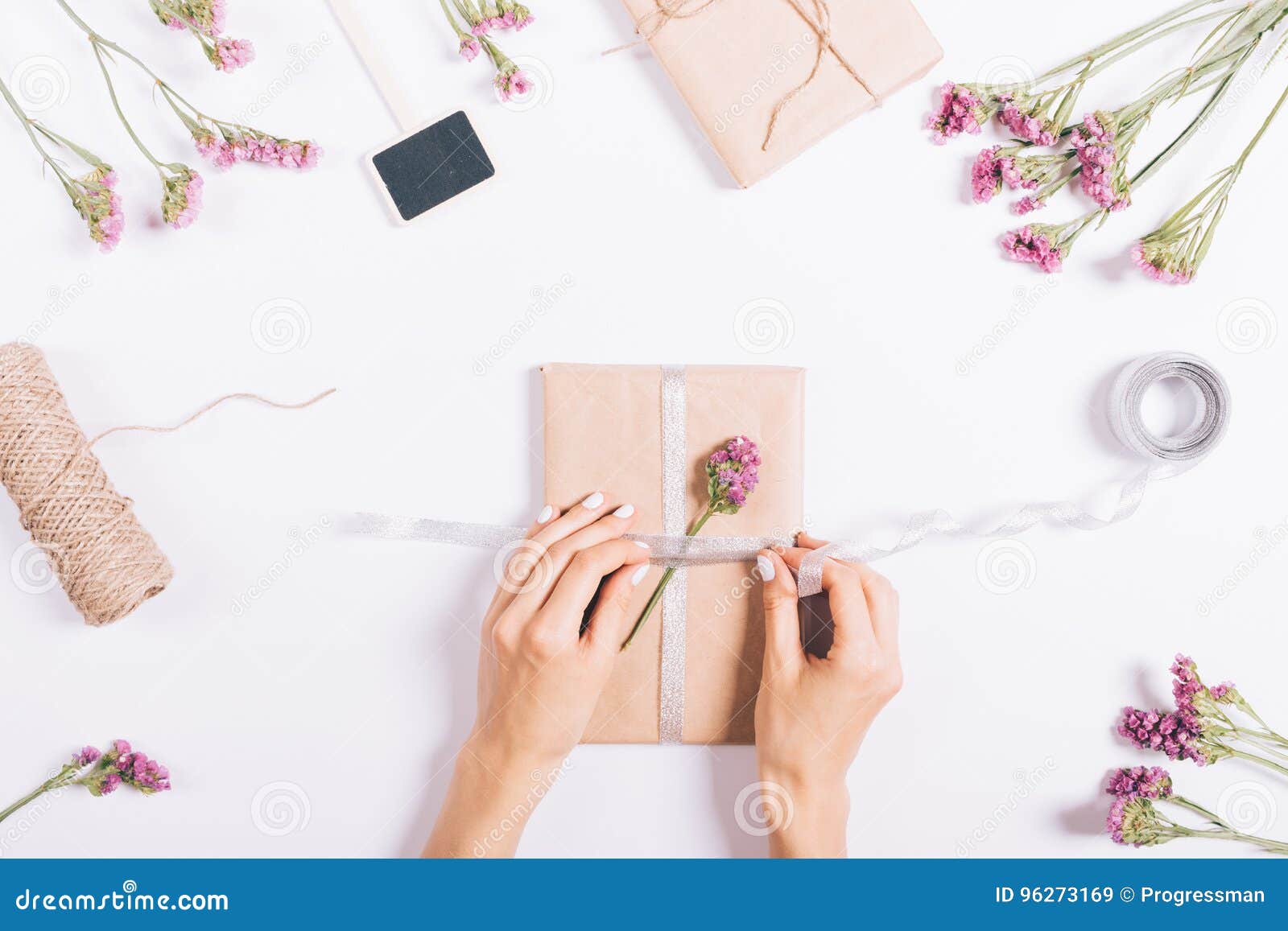 Female Hands Make Festive Decorations on White Table Stock Image ...