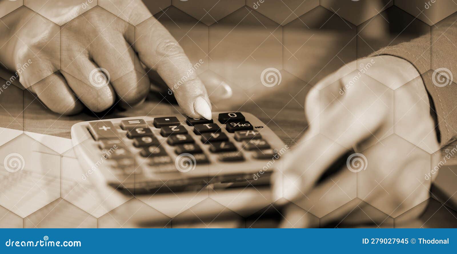 Female Hands Making Calculation, Geometric Pattern Stock Image - Image ...