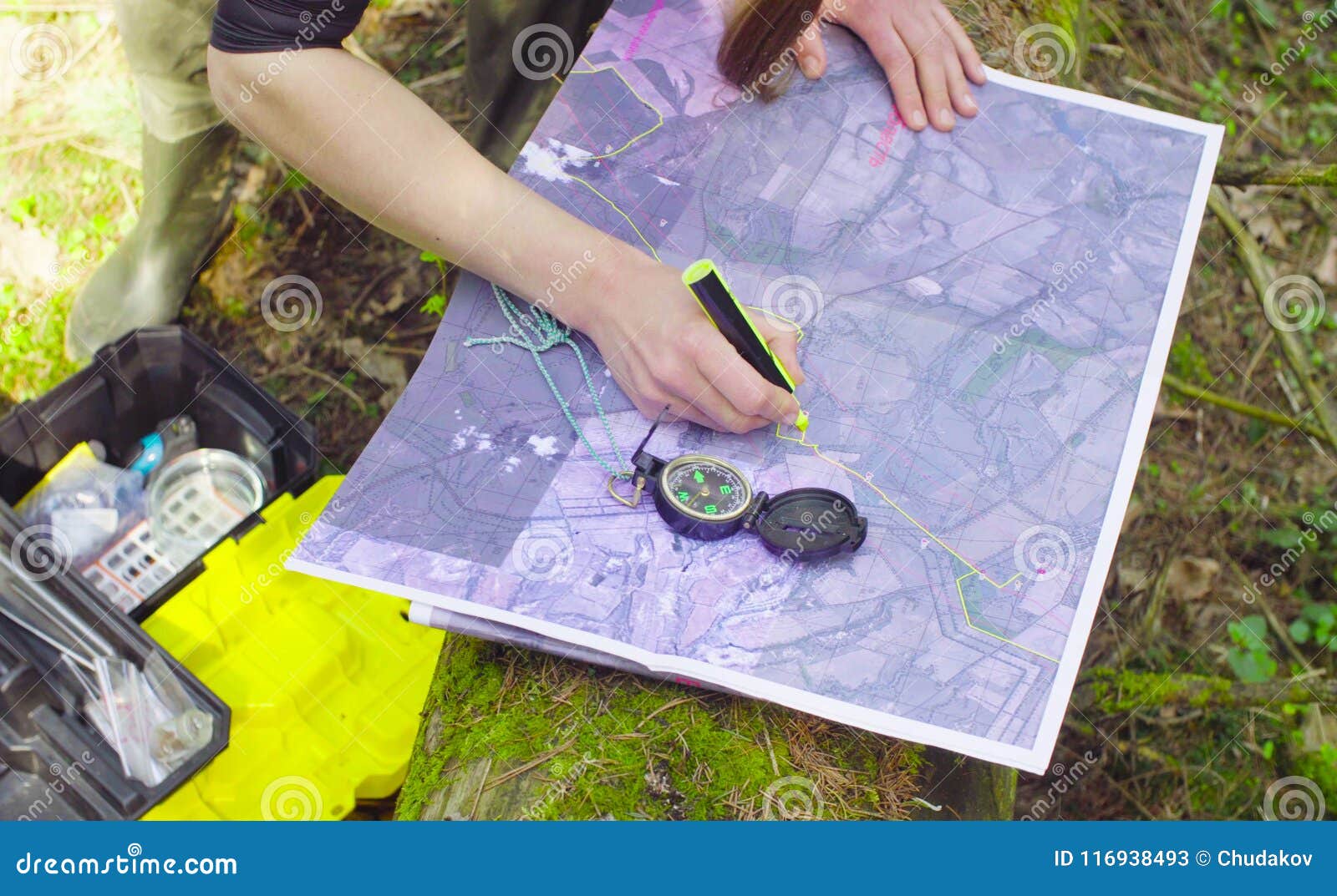 Female Hands Marking Waypoints On The Map Royalty-Free Stock ...