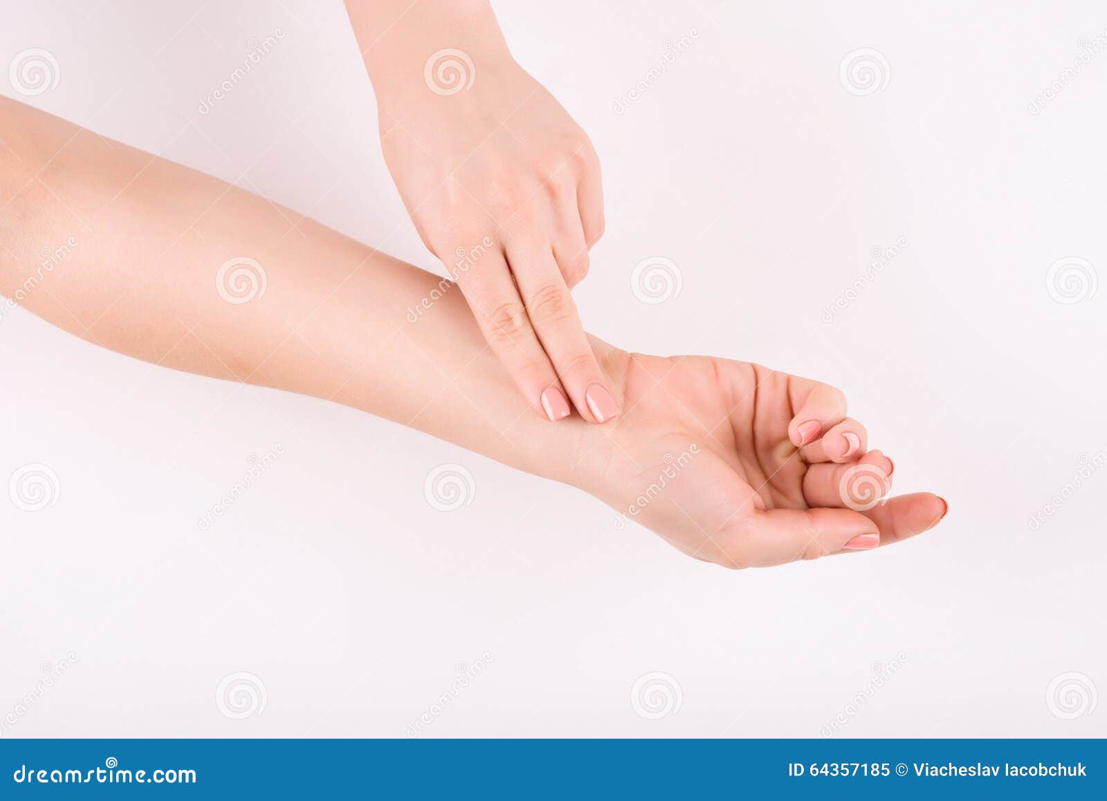 Female Hands Measuring Pulse Stock Image - Image of palms, closeup ...