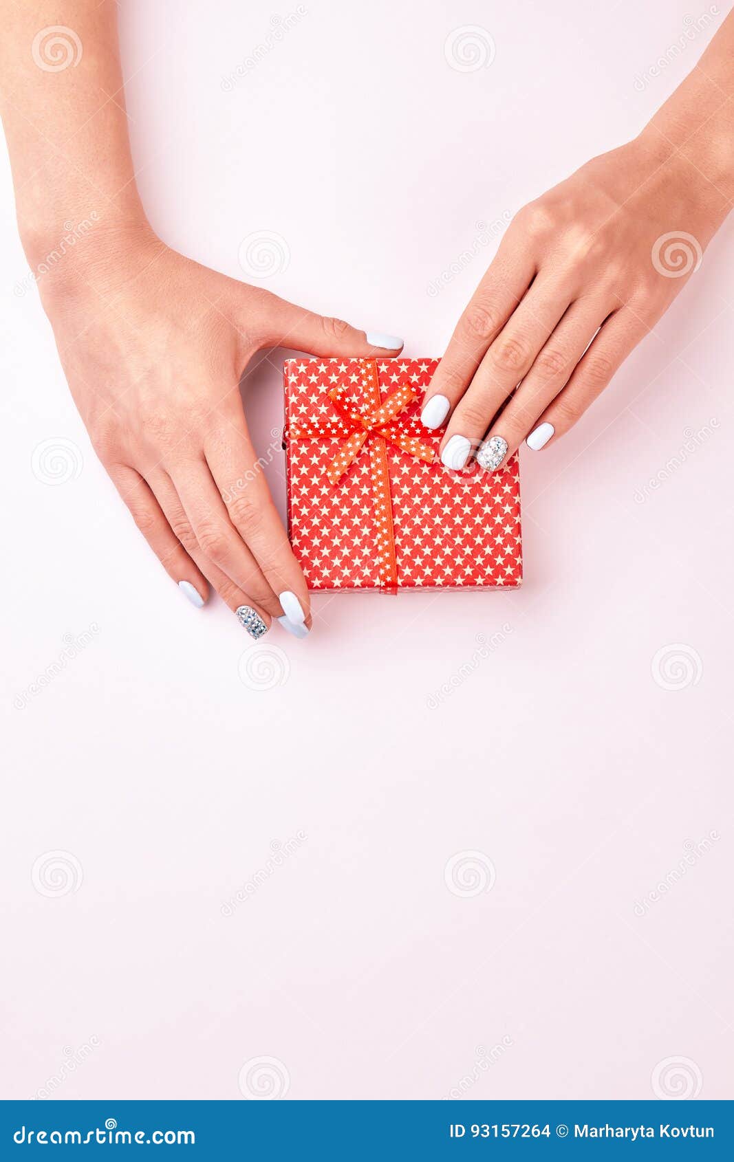 Female hands open a gift. stock photo. Image of fashion - 93157264