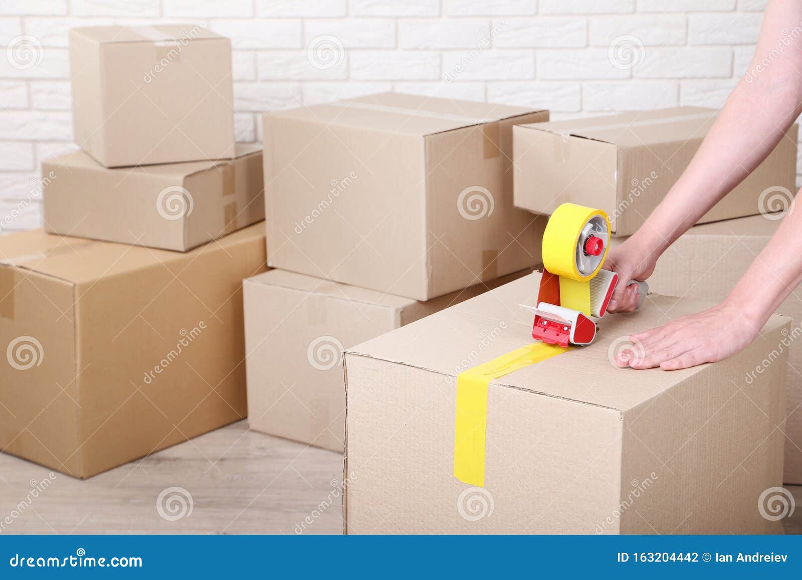 Female Hands Packaging Cardboard Box Stock Photo - Image of handle ...