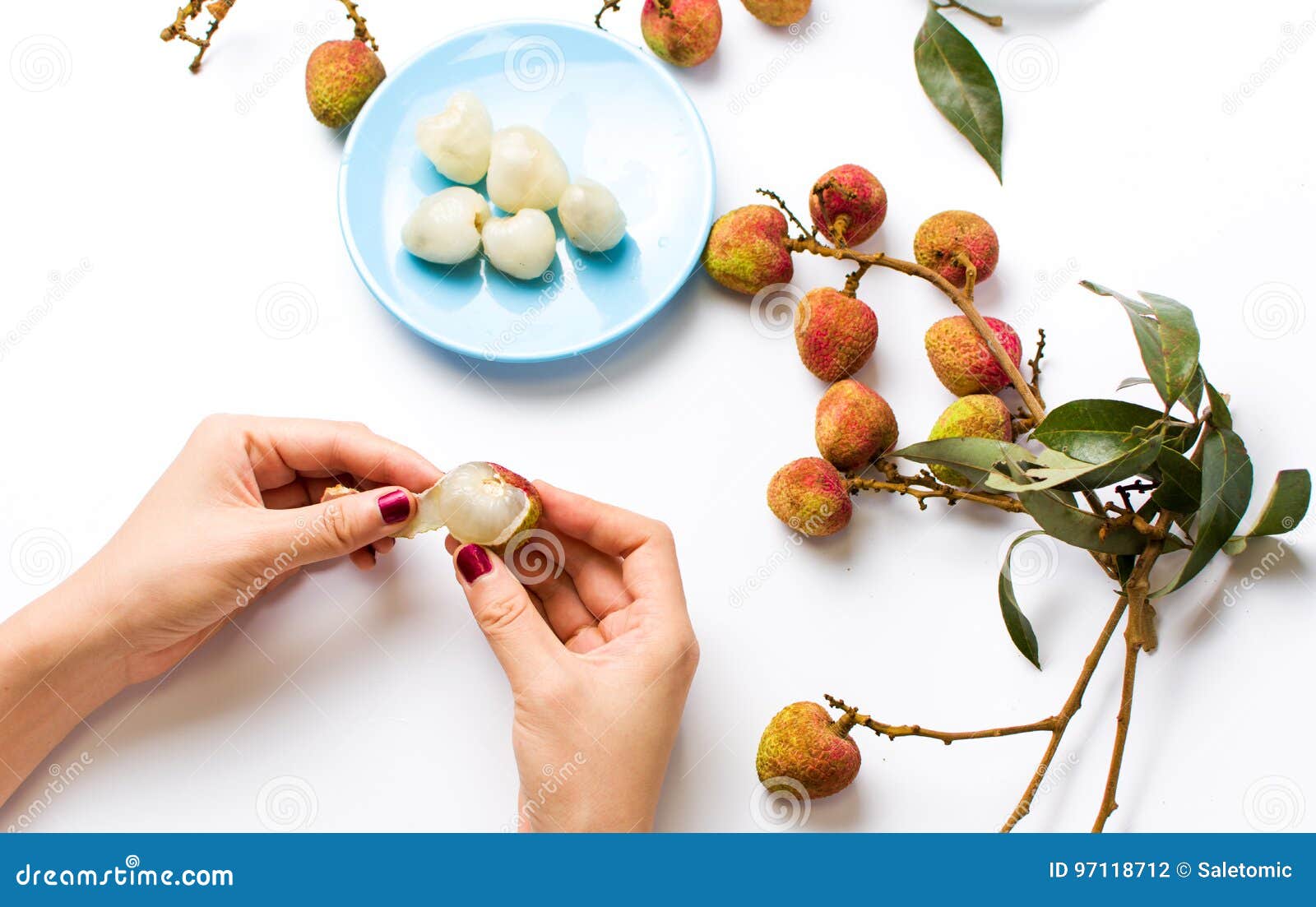 Female Hands Peeling Lychee Fruit Stock Photo - Image of holding ...
