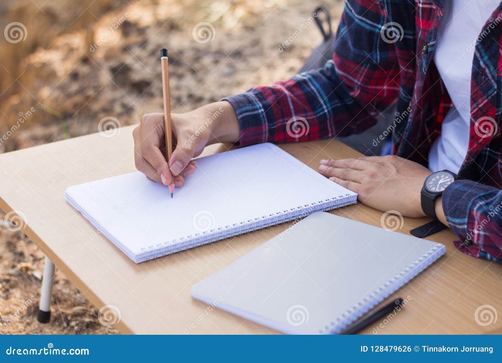 Female Hands with Pencil Writing on Notebook Stock Photo - Image of ...