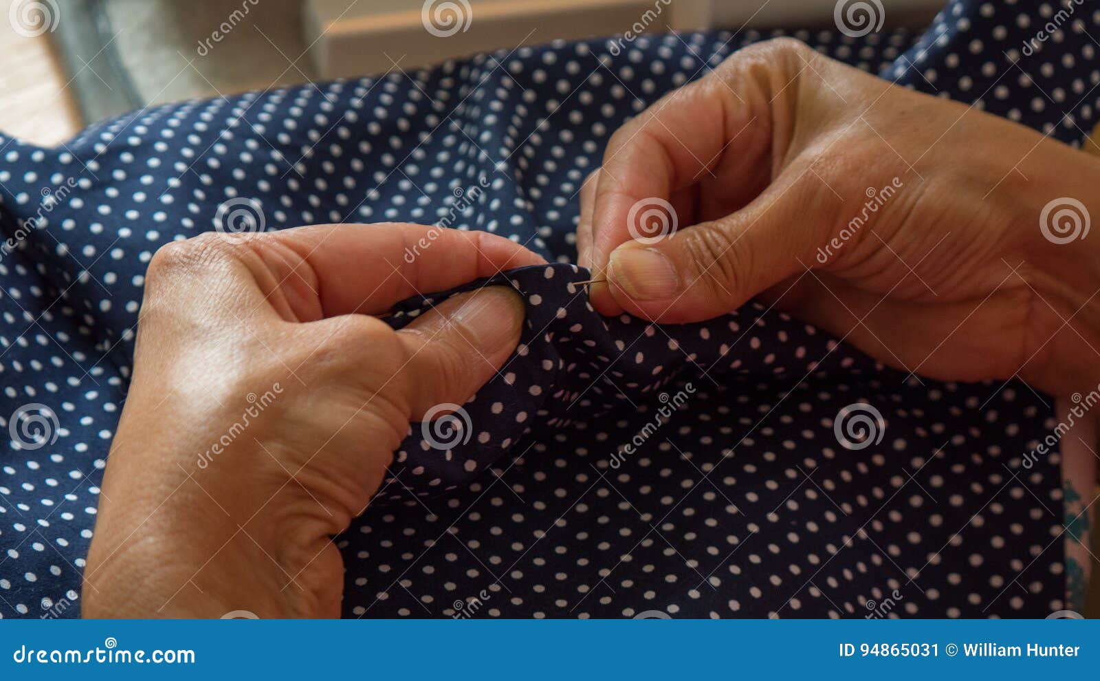 Female Hands Pinning and Stitching Fabic Stock Image - Image of ...