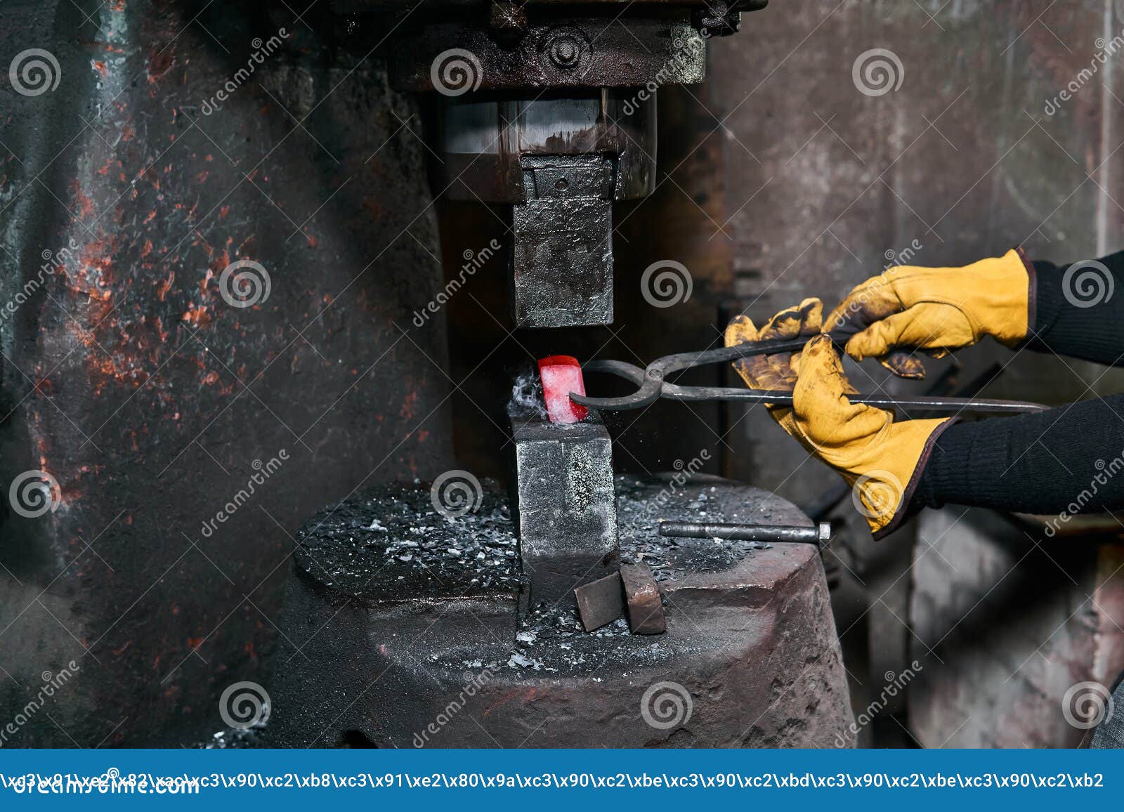 Female Hands Processes a Red Hot Workpiece with a Power Hammer Stock ...