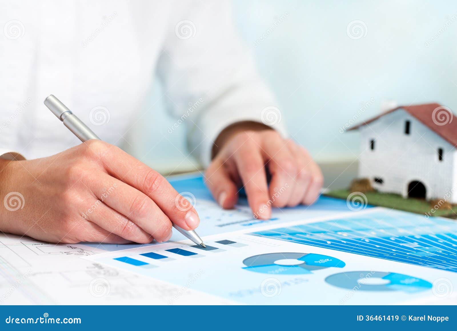 Female Hands Reviewing Stats. Stock Image - Image of documents, finance ...
