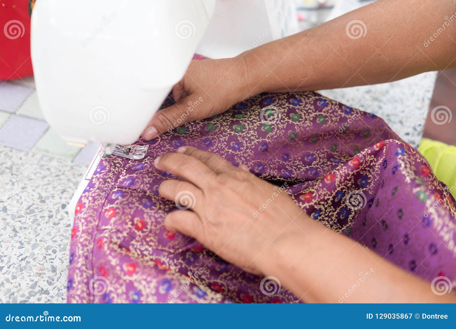 Female Hands on Sewing Machine Stock Image - Image of atelier, closeup ...