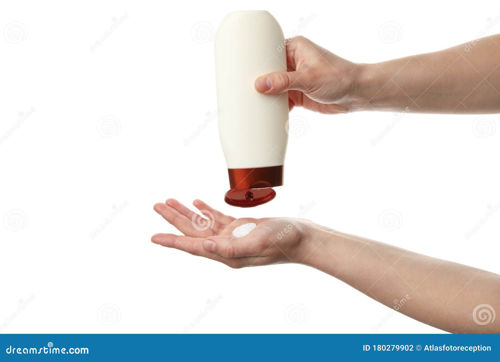 Female Hands Squeezing Shampoo from Bottle Isolated on White Stock ...