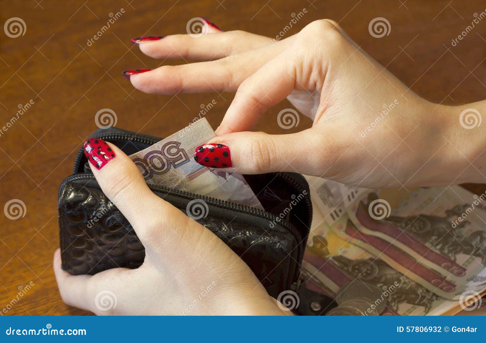 Female Hands Take Money Out of the Purse Stock Photo - Image of ...