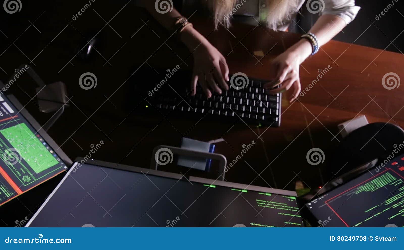 Female Hands Typing Computer Code, Hacking Computer at a Dark Room. Hacker, Programmer at Work ...