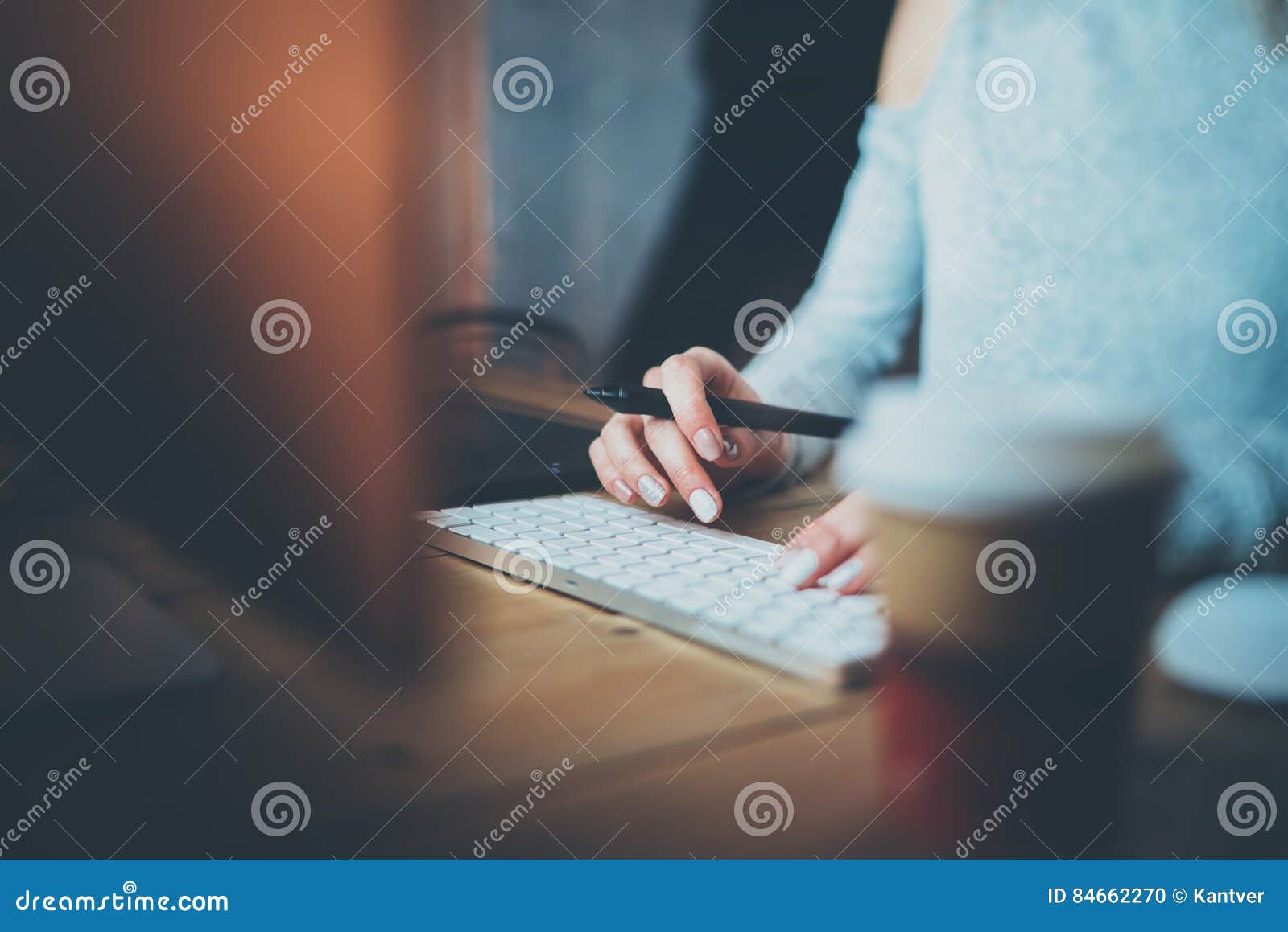 Female Hands Typing on Keyboard.Young Web Designer Using Digital ...