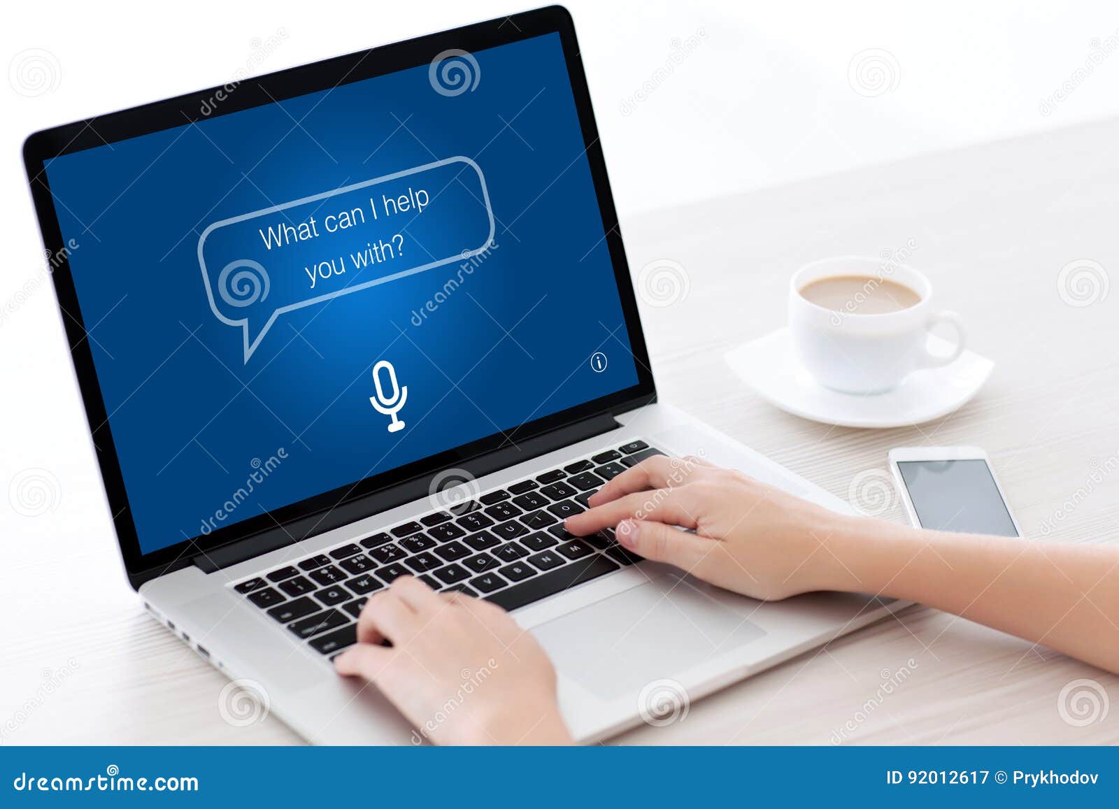 Female Hands Typing Laptop Keyboard with App Personal Assistant Stock ...