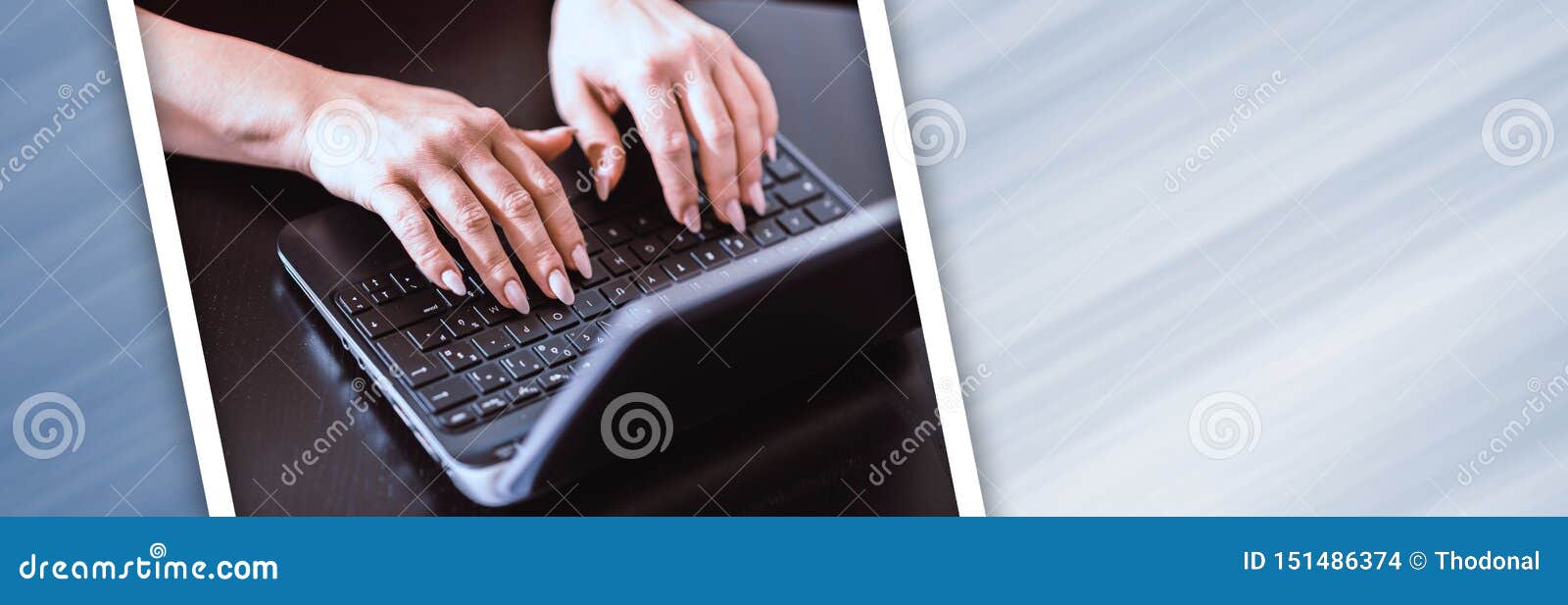 Female Hands Typing on Laptop; Panoramic Banner Stock Photo - Image of ...