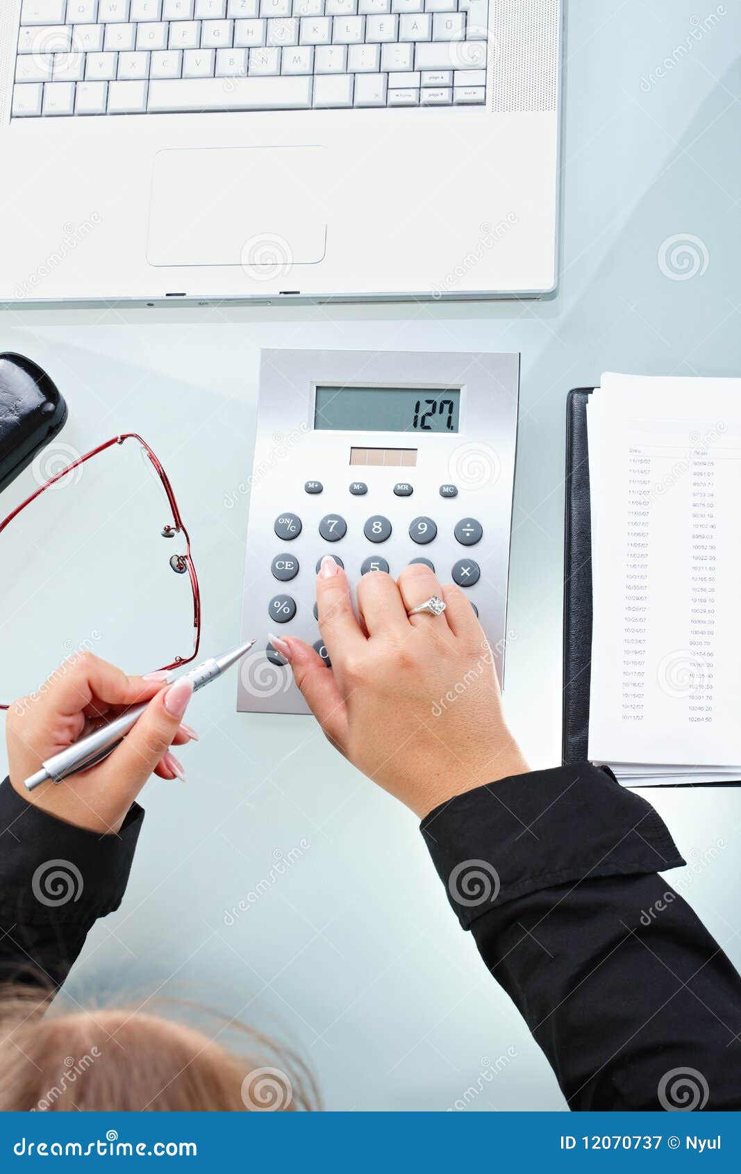 Female Hands Using Calculator Stock Image - Image of desktop, laptop ...