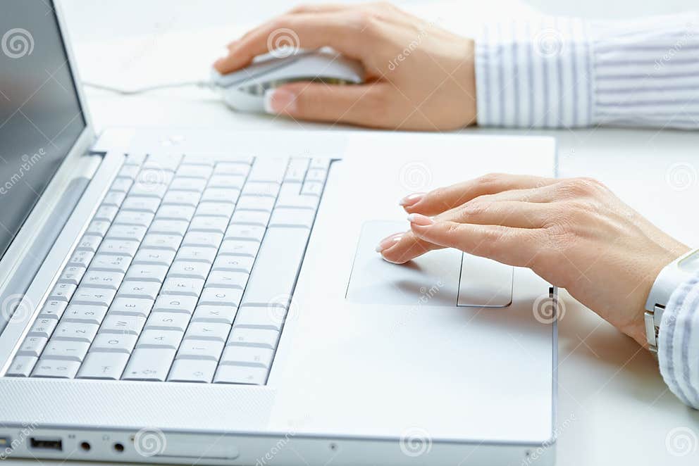 Female hands using laptop stock image. Image of clean - 10003849