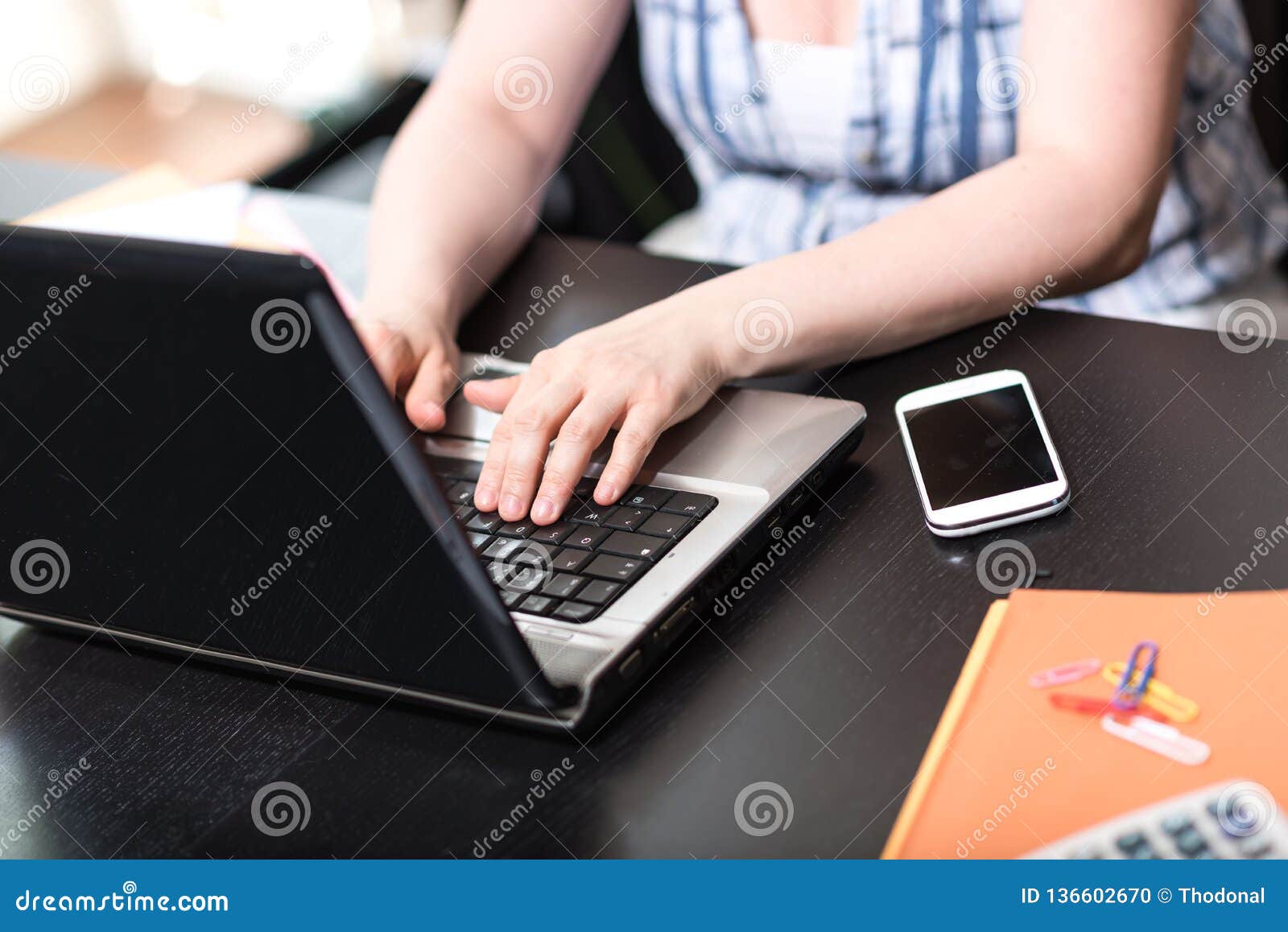 Female Hands Using a Laptop Stock Photo - Image of business, work ...