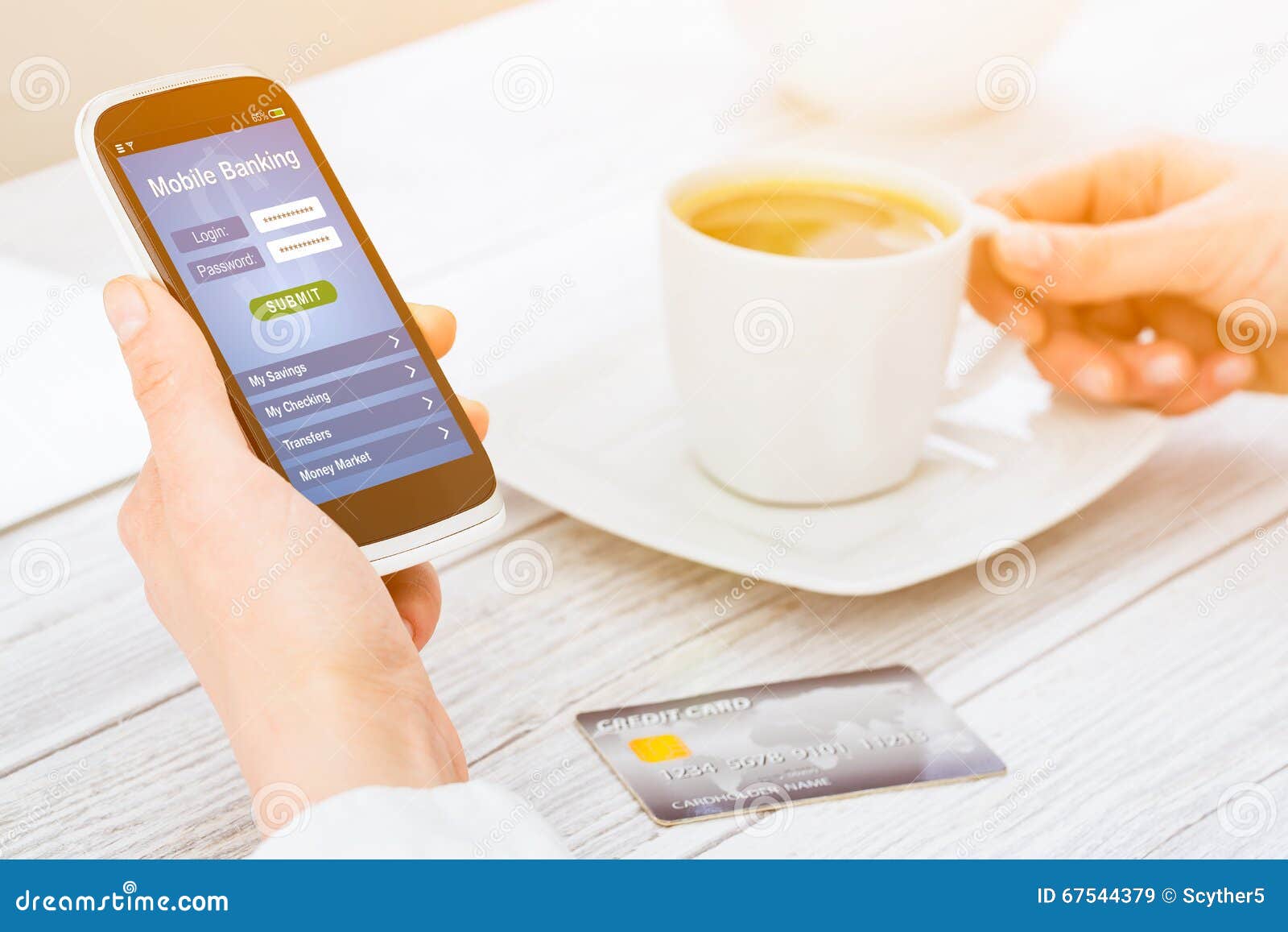 Female Hands Using Mobile Banking on Smart Phone. Stock Image - Image ...